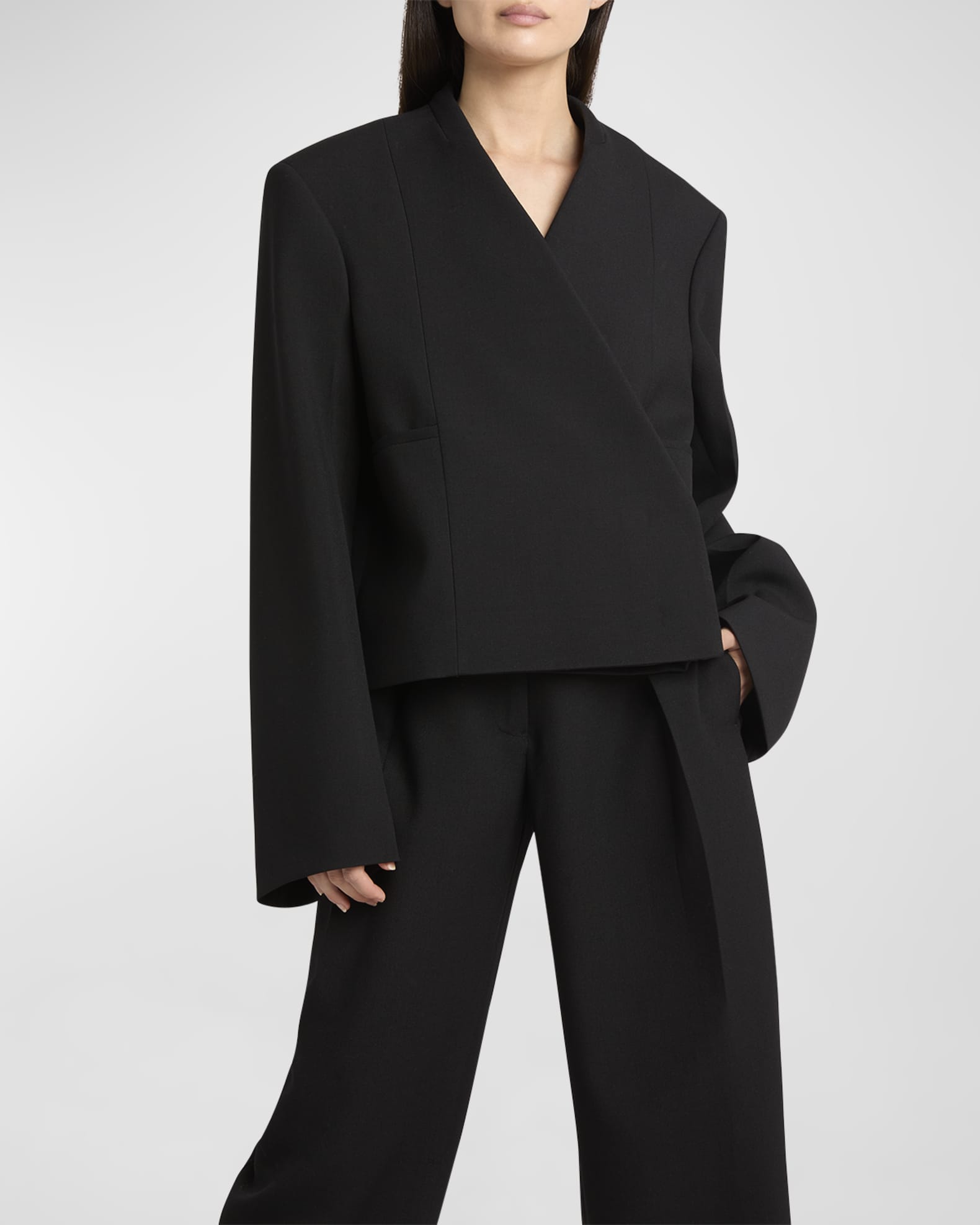 Jil Sander Double-Breasted Collarless Jacket | Neiman Marcus