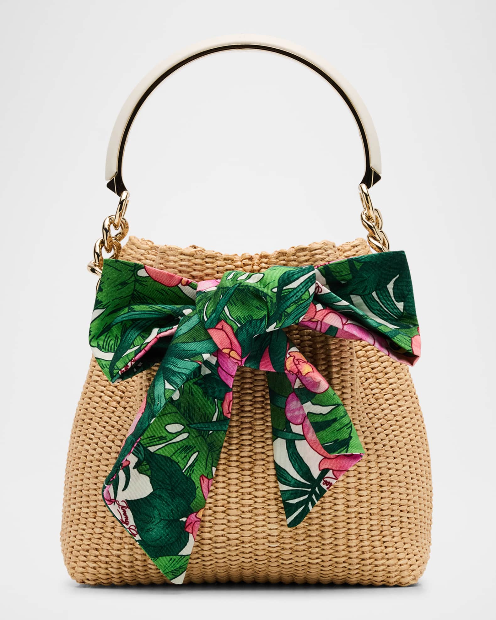 Jimmy Choo Bon Bon Drawstring Raffia Bucket Bag | Neiman Marcus
