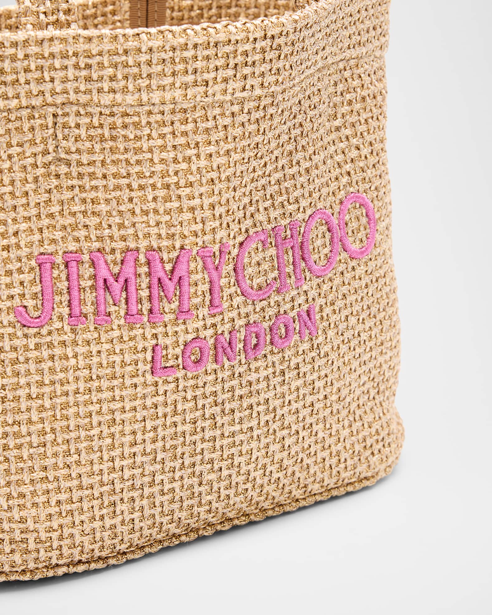 Jimmy Choo Mini Metallic Raffia Beach Tote Bag | Neiman Marcus