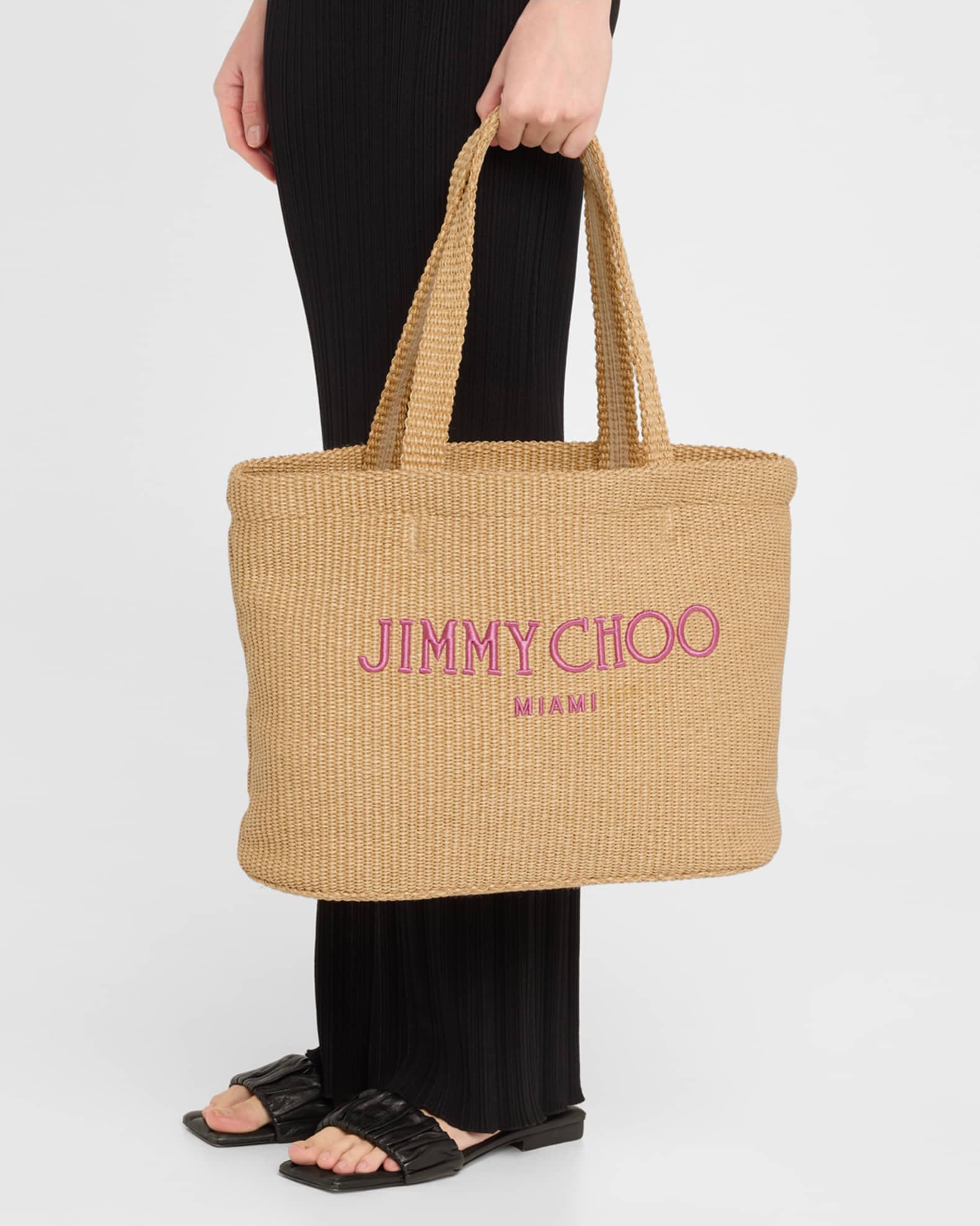 Jimmy Choo Miami Logo Raffia Beach Tote Bag | Neiman Marcus