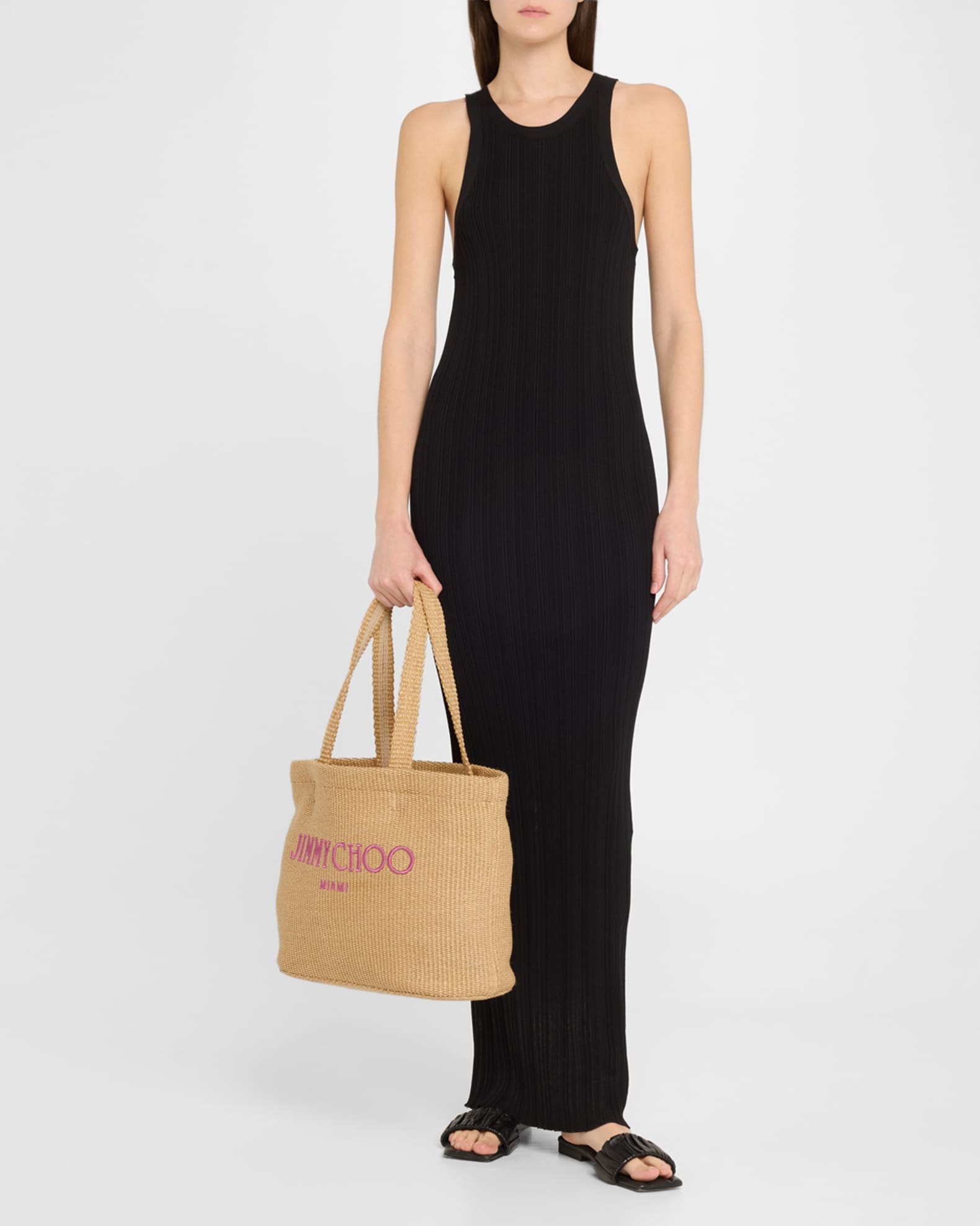 Jimmy Choo Miami Logo Raffia Beach Tote Bag | Neiman Marcus