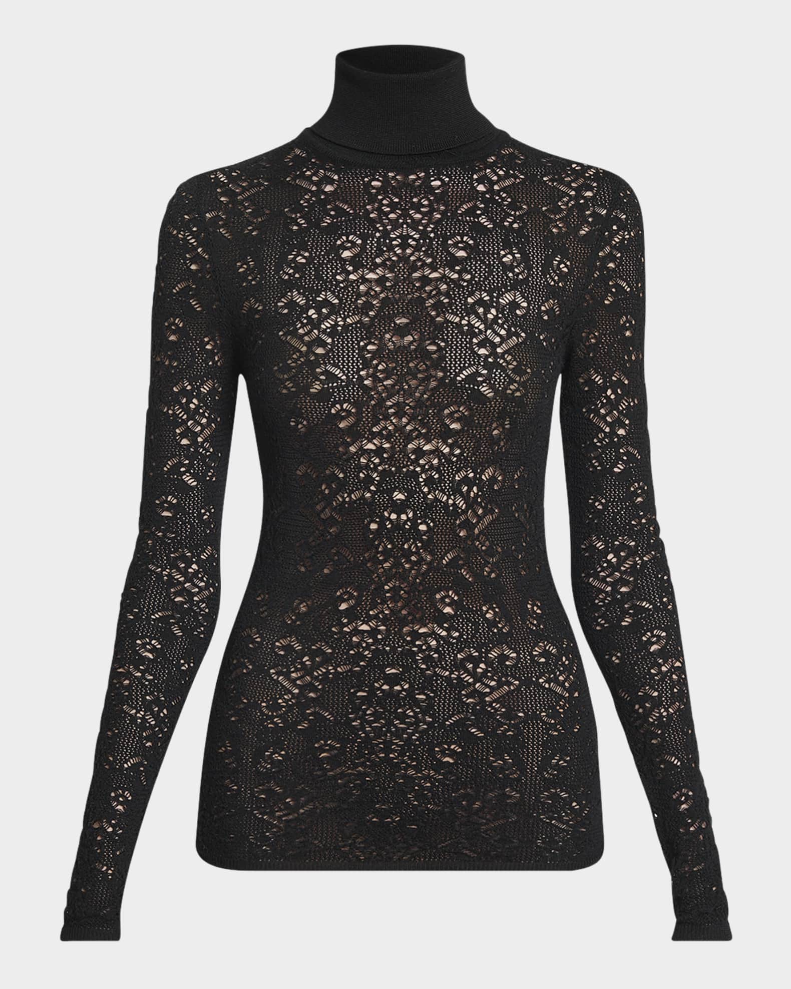Gabriela Hearst Meret Turtleneck Lace Net Sweater | Neiman Marcus