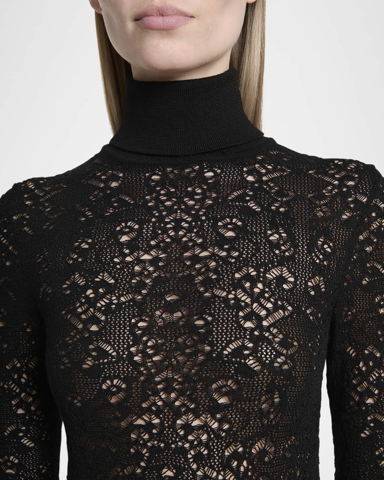 Gabriela Hearst Meret Turtleneck Lace Net Sweater | Neiman Marcus