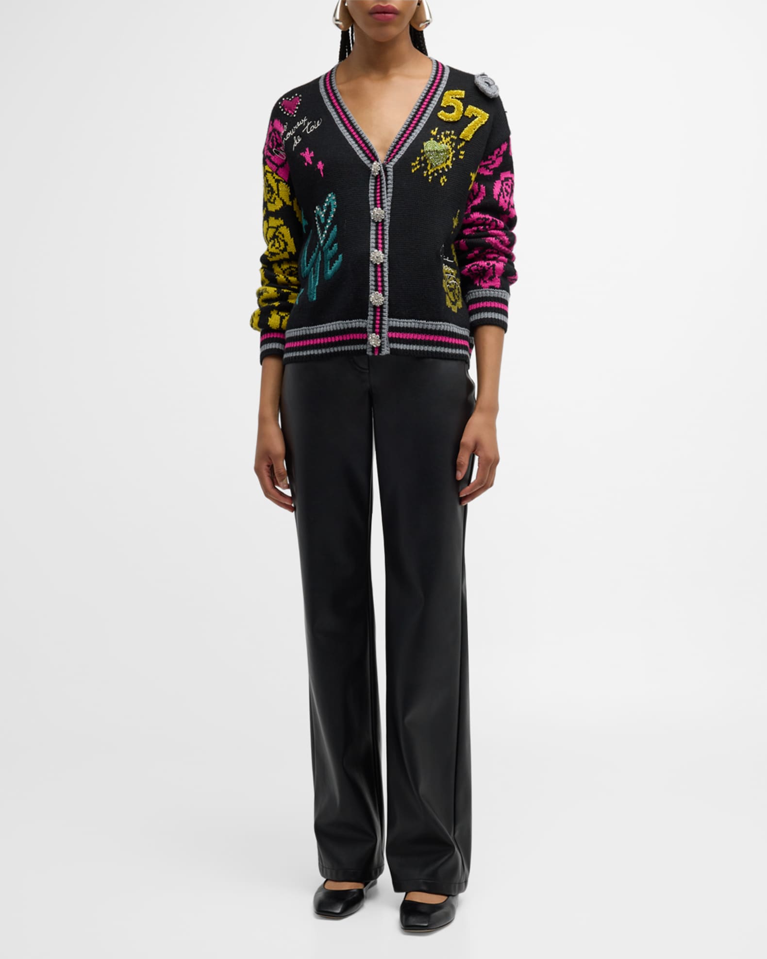 Cinq a Sept Collage Embellished Multicolor Cardigan | Neiman Marcus