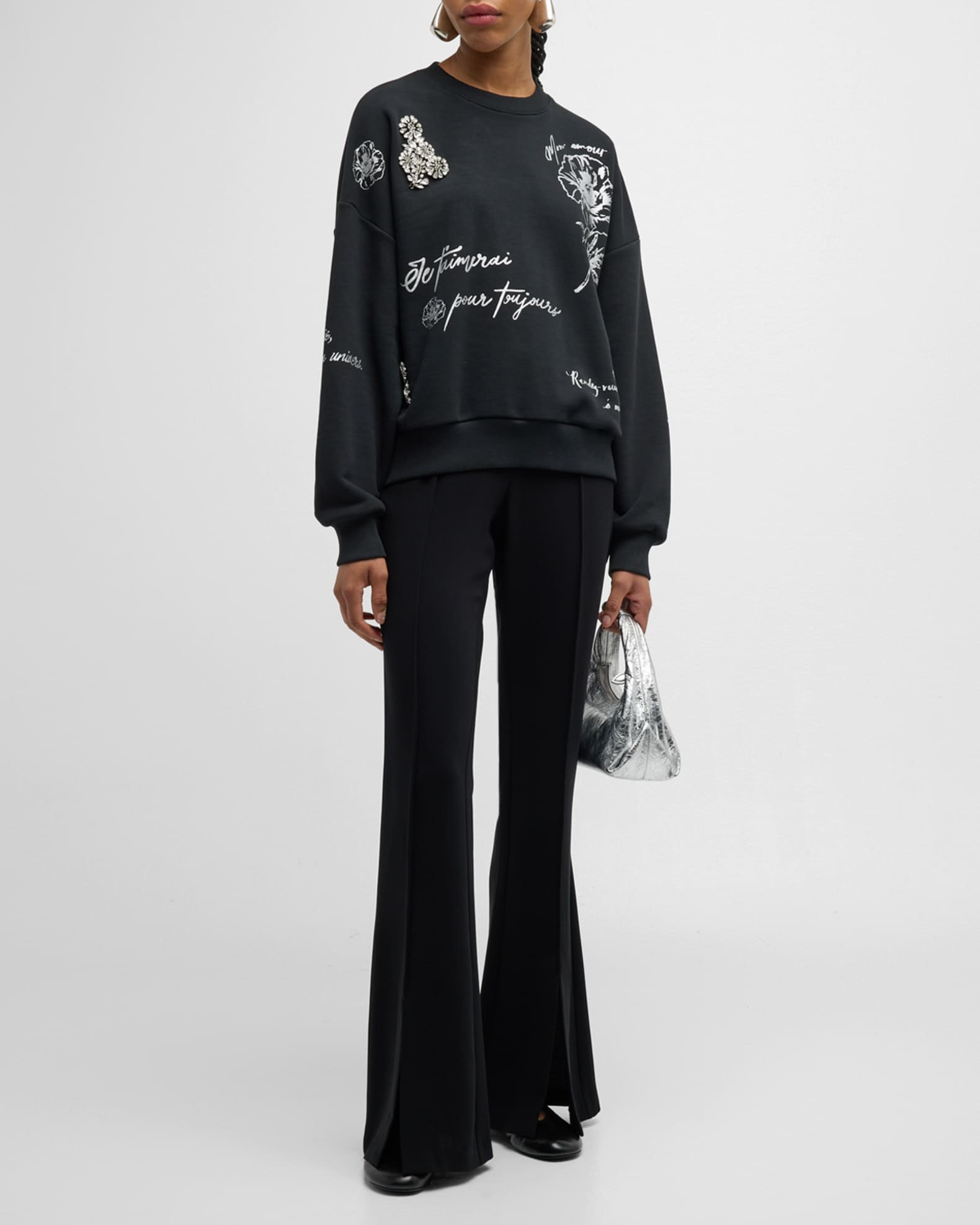 Cinq a Sept Foiled Love Letter Brandy Cotton Sweatshirt | Neiman Marcus