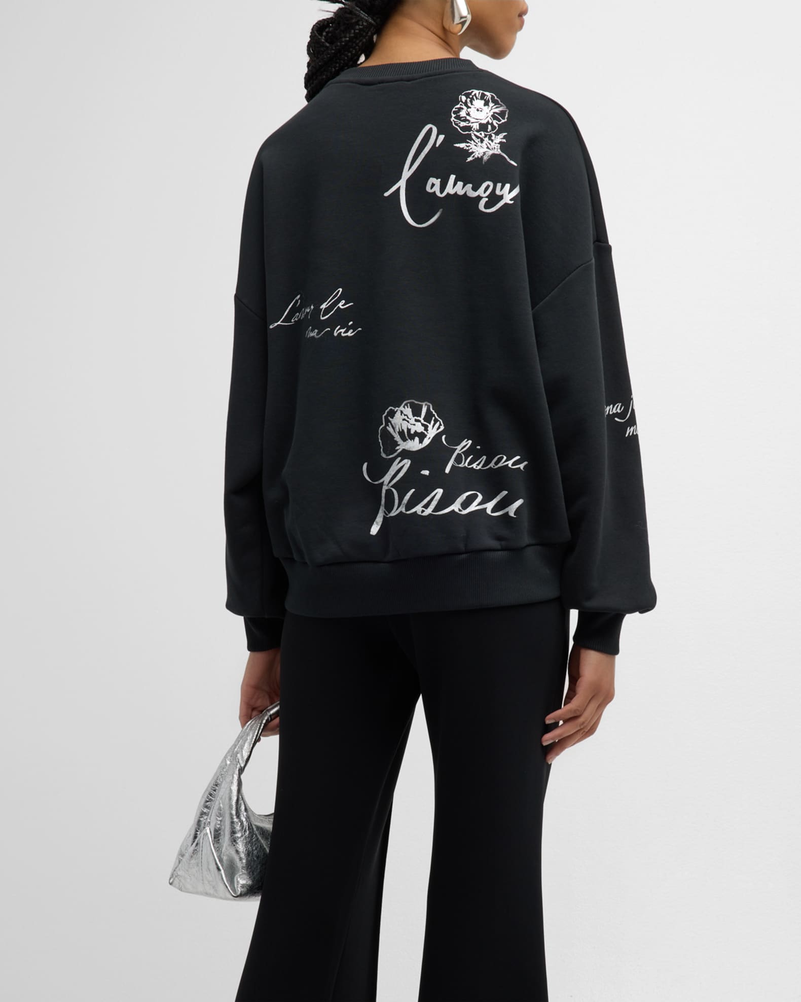 Cinq a Sept Foiled Love Letter Brandy Cotton Sweatshirt | Neiman Marcus