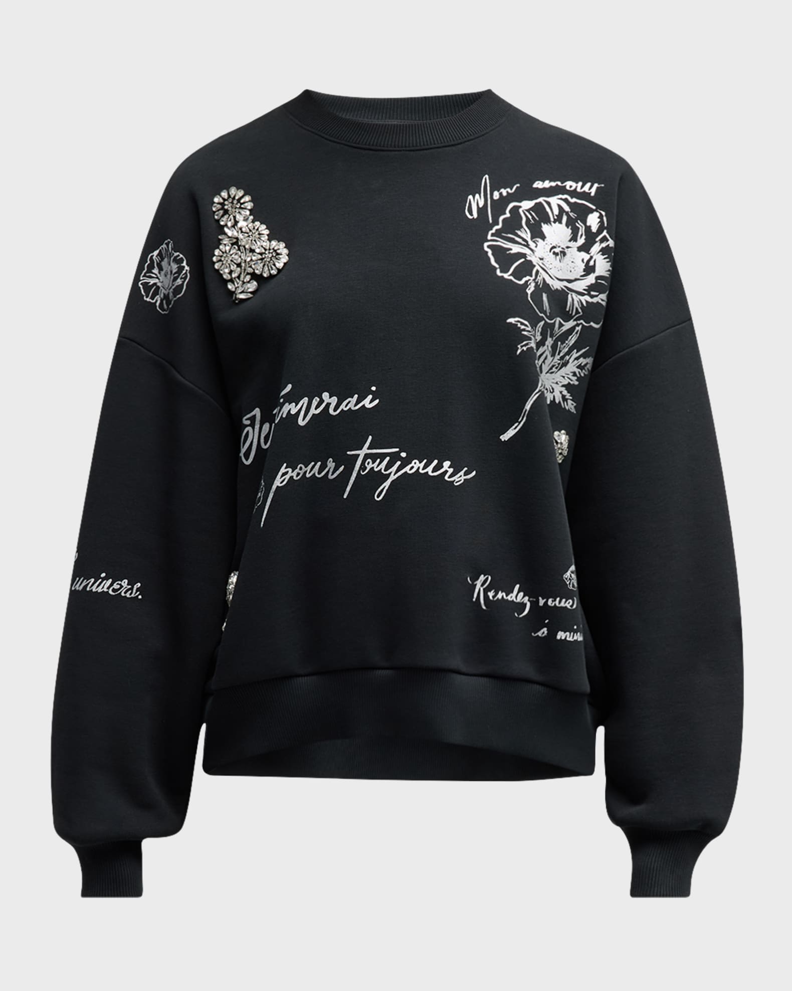 Cinq a Sept Foiled Love Letter Brandy Cotton Sweatshirt | Neiman Marcus