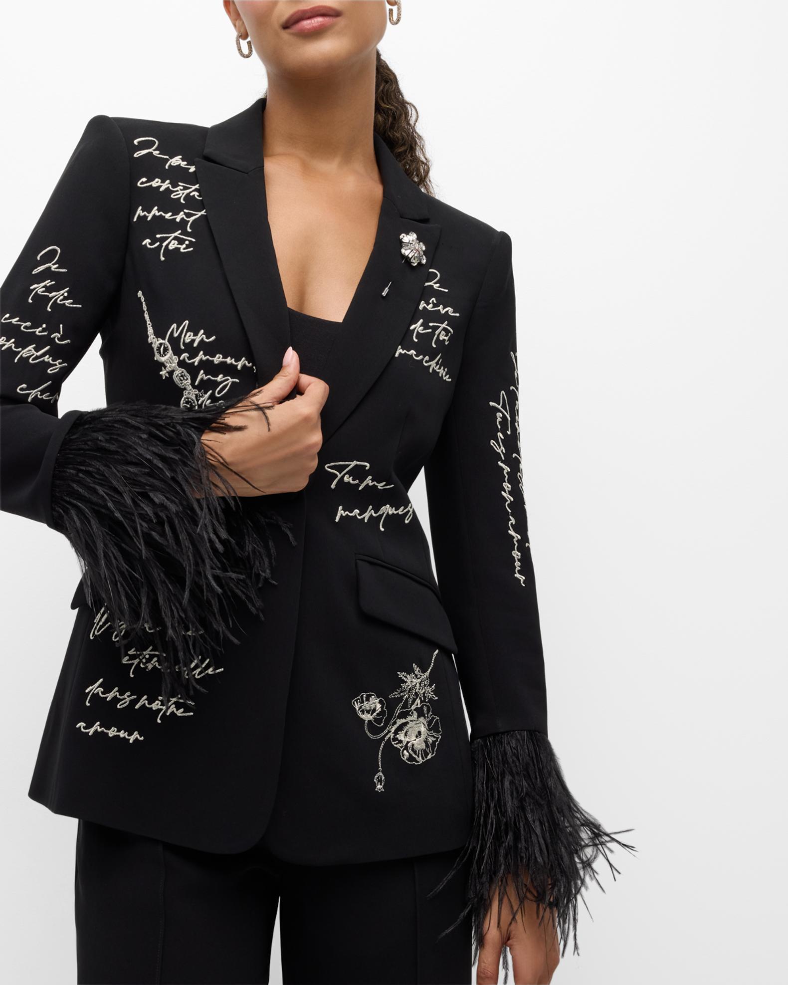 Cinq a Sept Love Letter Feather-Cuff Cheyenne Blazer | Neiman Marcus