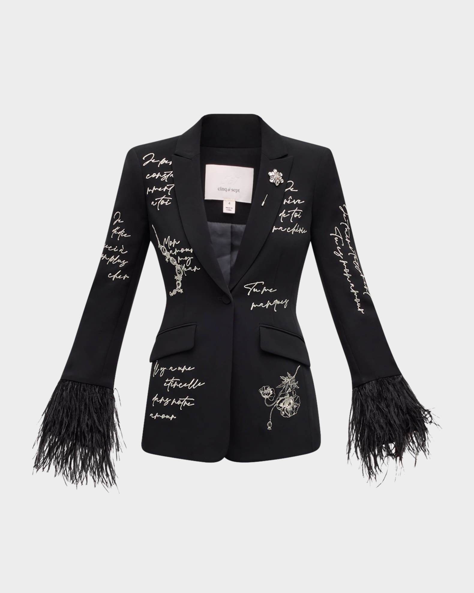 Cinq a Sept Love Letter Feather-Cuff Cheyenne Blazer | Neiman Marcus