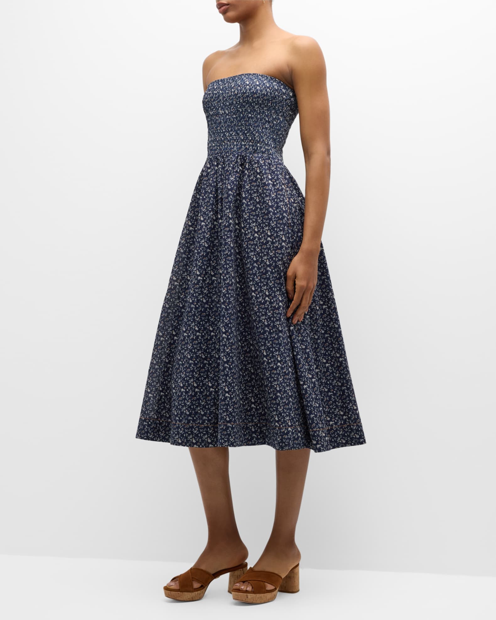 Veronica Beard Cornelia Floral Strapless Midi Dress | Neiman Marcus