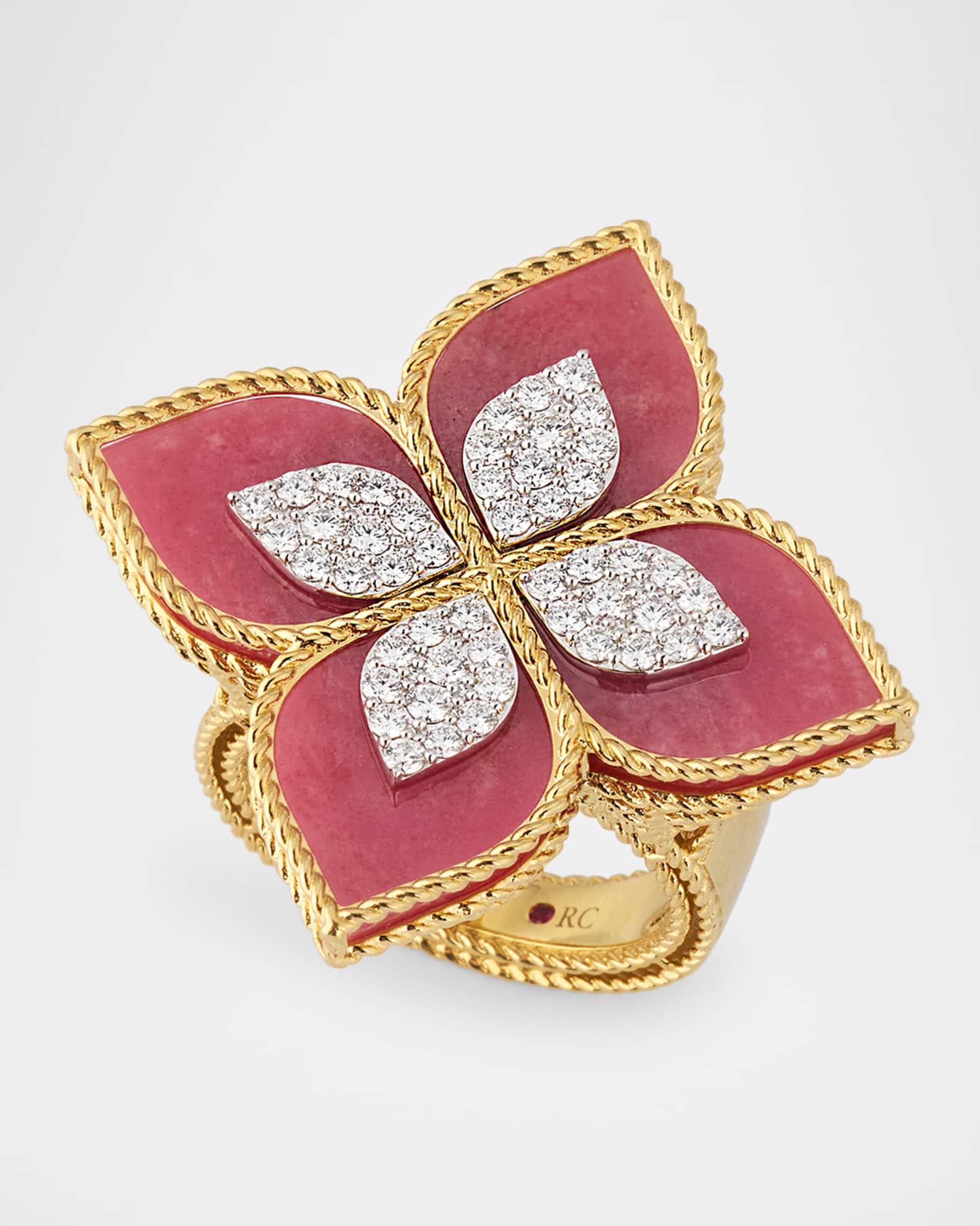Roberto Coin 18K Yellow Gold Diamond and Rhodonite Ring, Size 6.5 ...