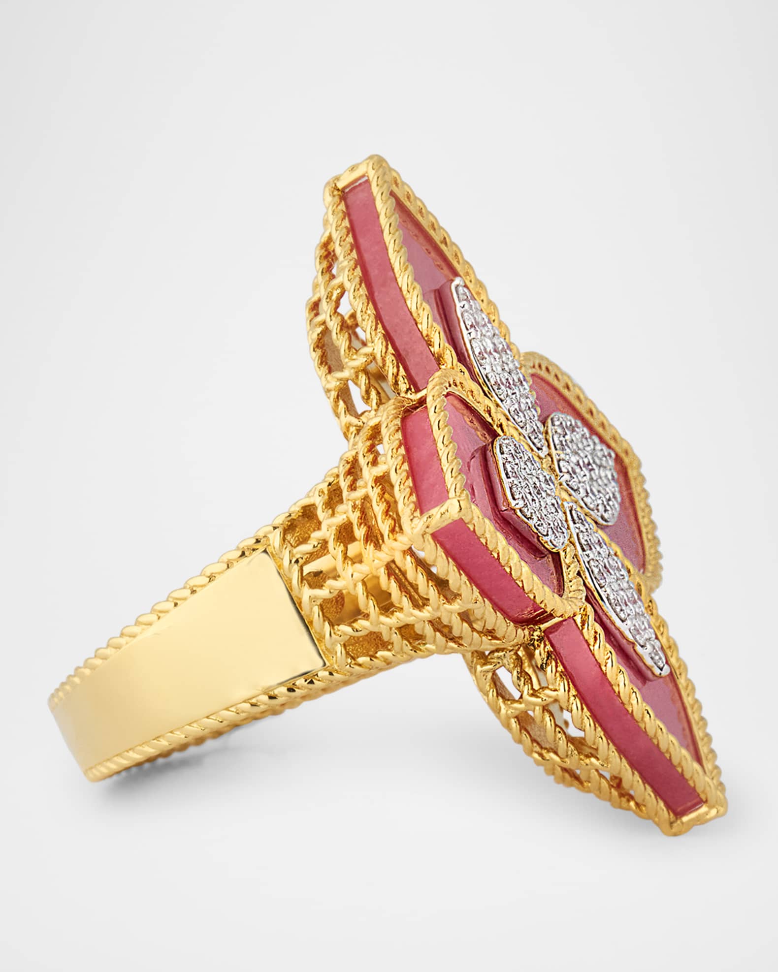 Roberto Coin 18K Yellow Gold Diamond and Rhodonite Ring, Size 6.5 ...
