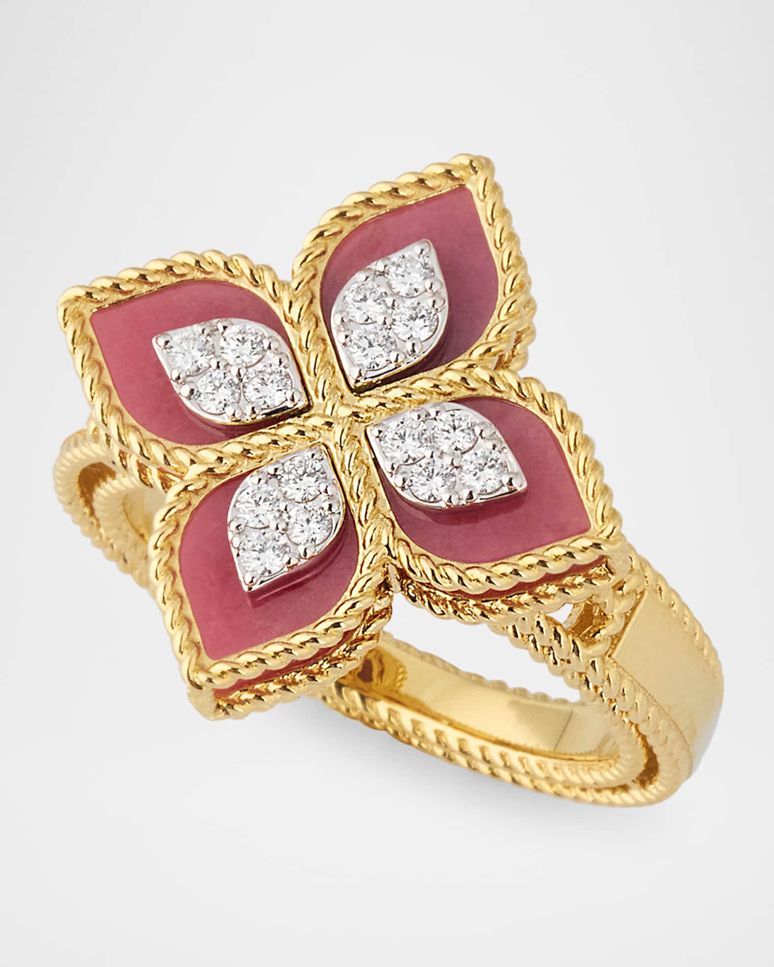 Roberto Coin 18K Yellow Gold Diamond and Rhodonite Ring, Size 6.5 ...