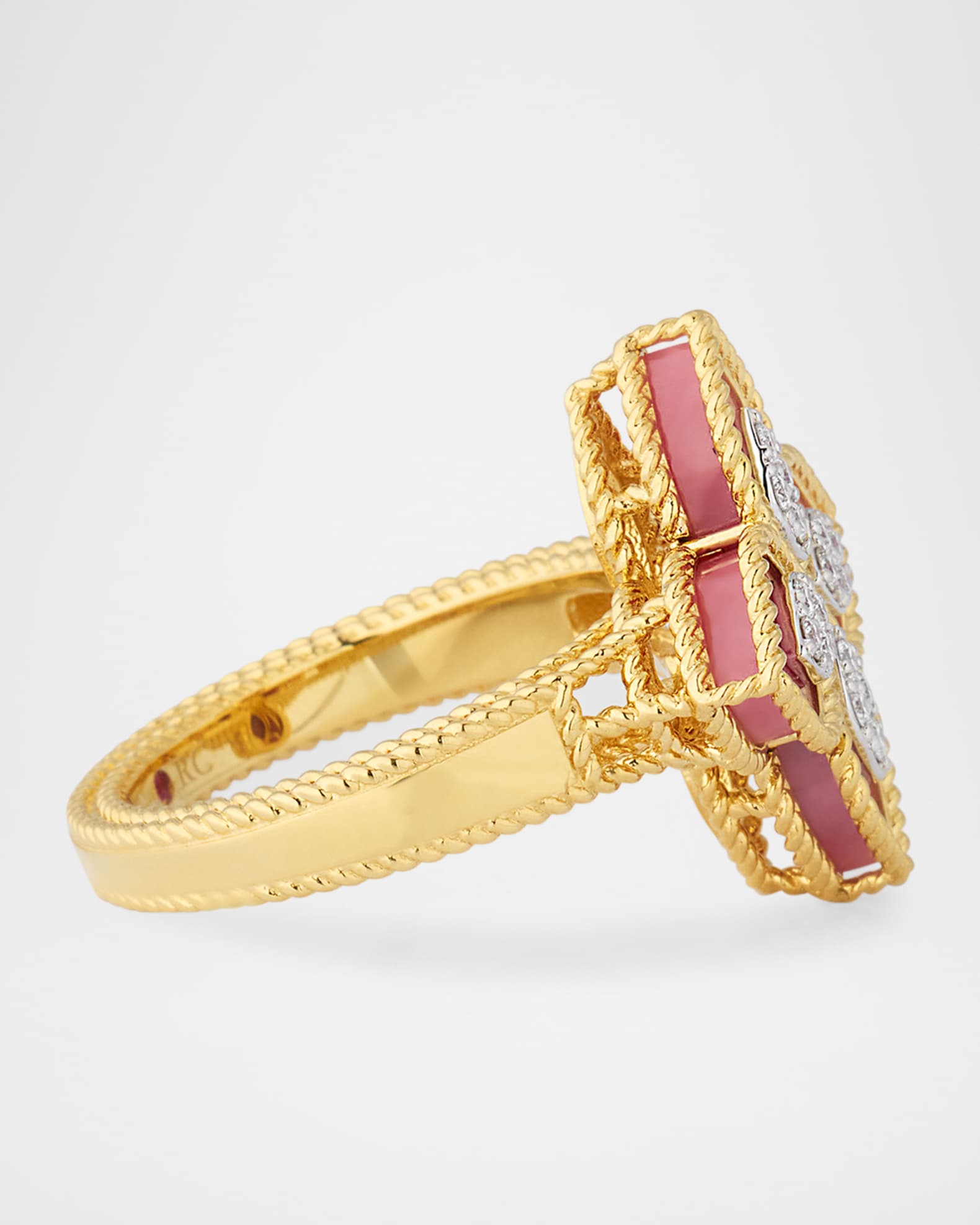 Roberto Coin 18K Yellow Gold Diamond and Rhodonite Ring, Size 6.5 ...
