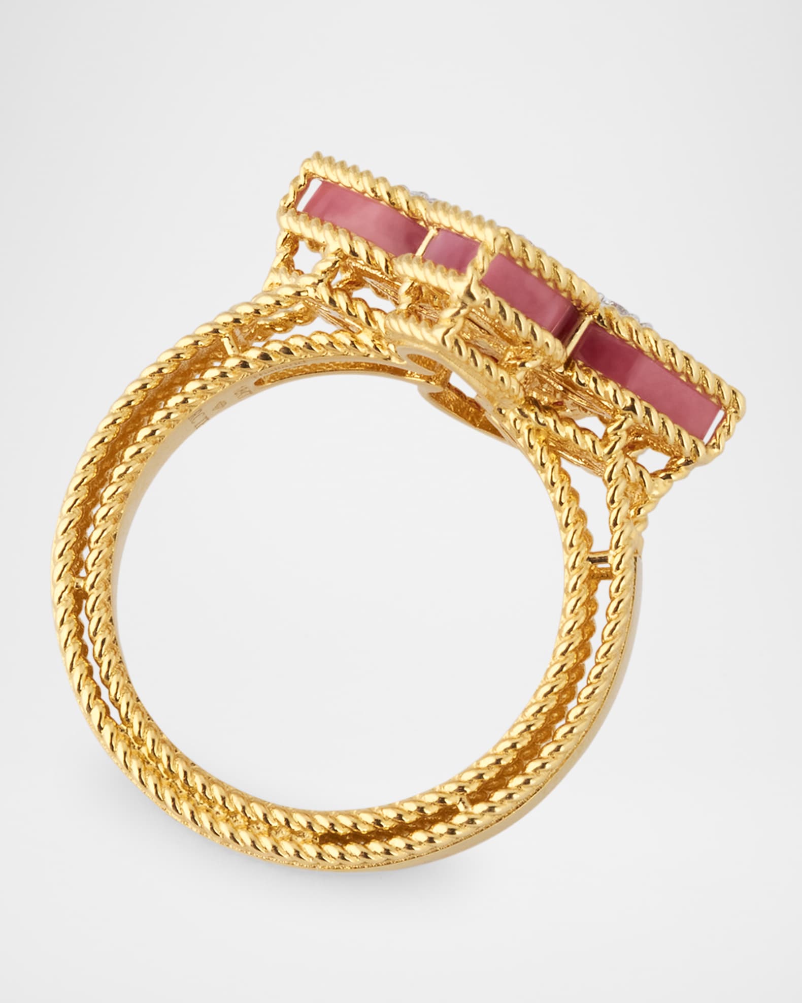 Roberto Coin 18K Yellow Gold Diamond and Rhodonite Ring, Size 6.5 ...