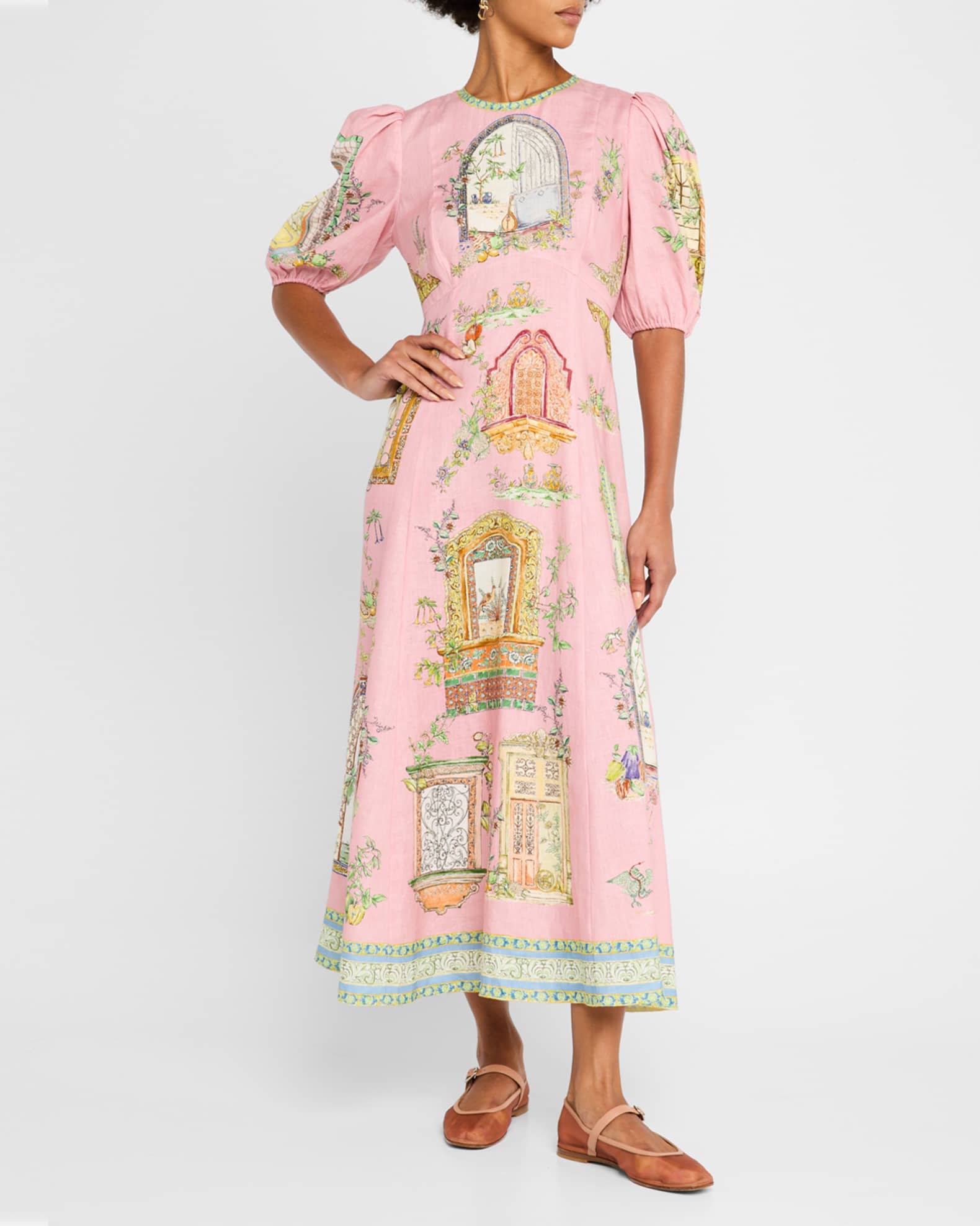 ALEMAIS Monte Linen Midi Dress | Neiman Marcus