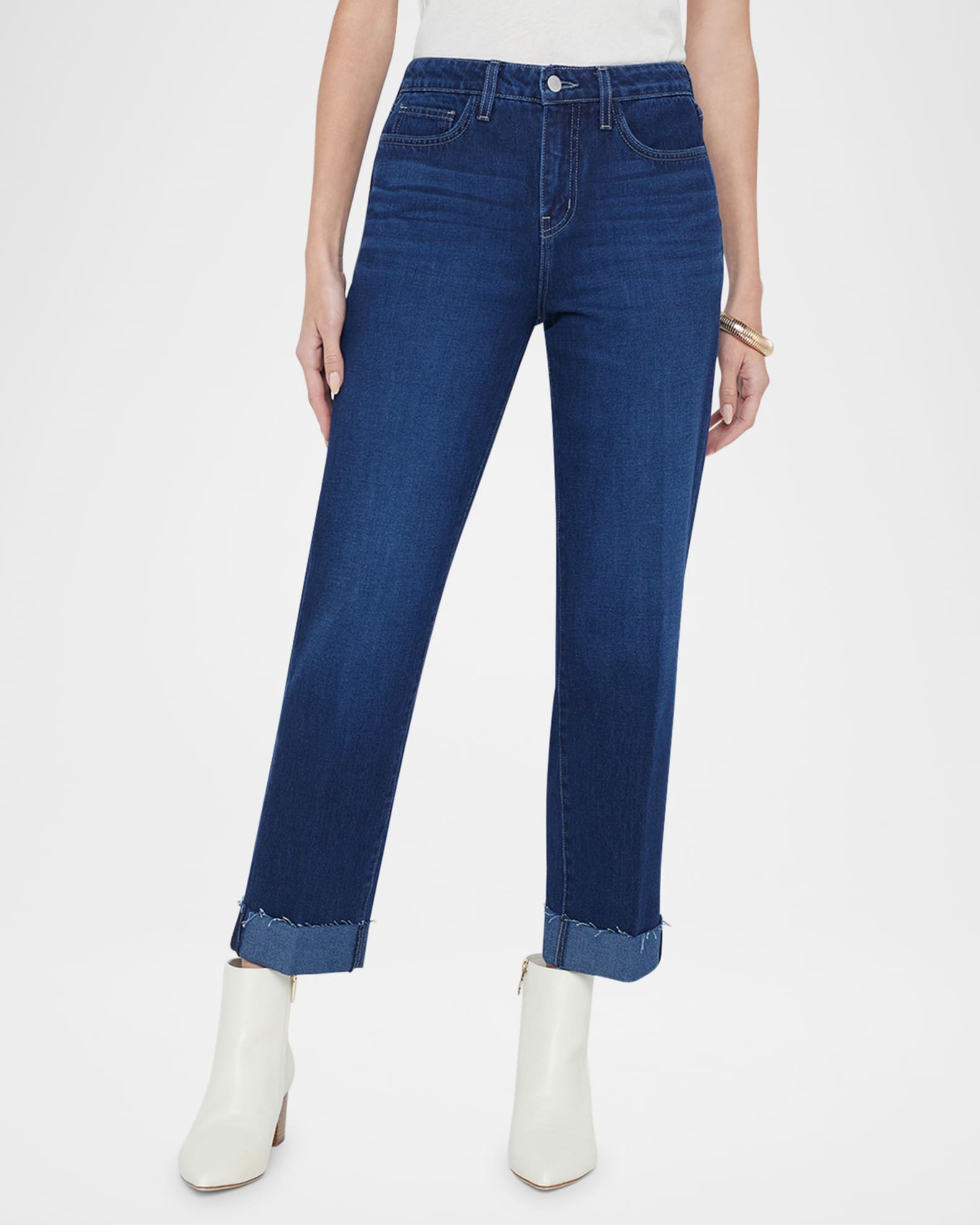 Maribel High-Rise Straight Cuffed Jeans | Neiman Marcus
