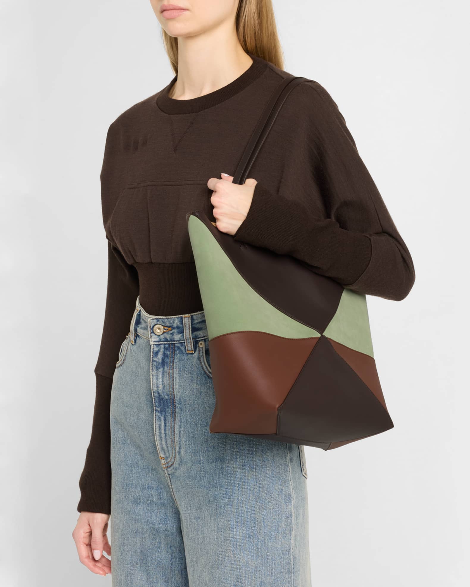 Loewe Puzzle Medium Fold Tote Bag in Colorblock Leather | Neiman Marcus