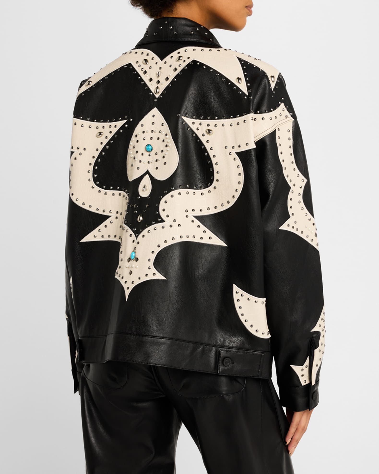 MOTHER The Zip It Studded Faux-Leather Jacket | Neiman Marcus
