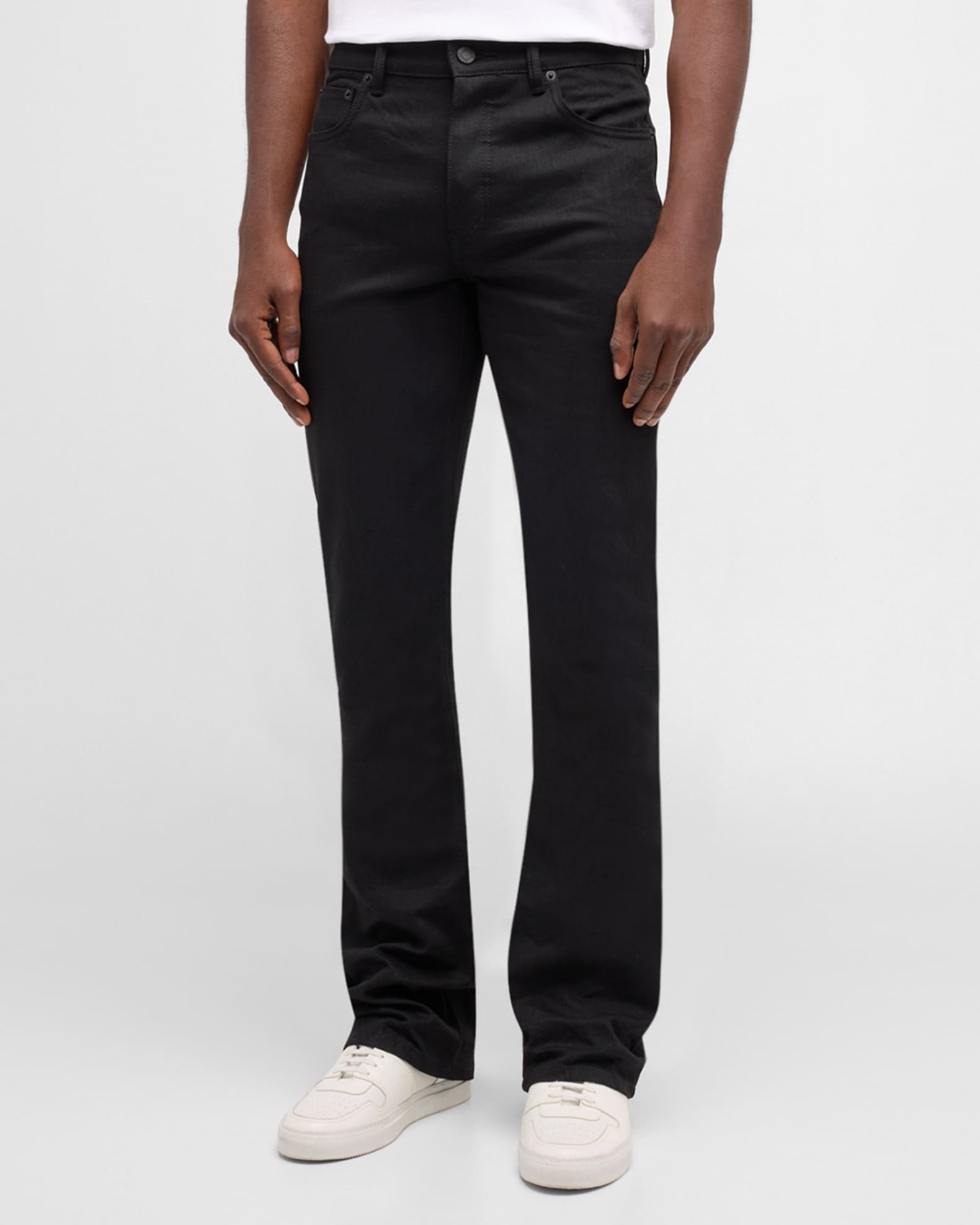 PURPLE Men's Super Stack Raw Denim Flared Jeans | Neiman Marcus