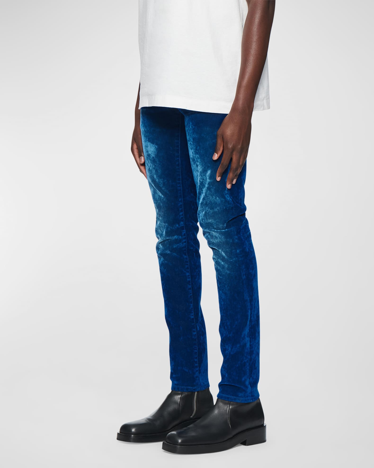 PURPLE Men's Velour Flock Skinny Jeans | Neiman Marcus