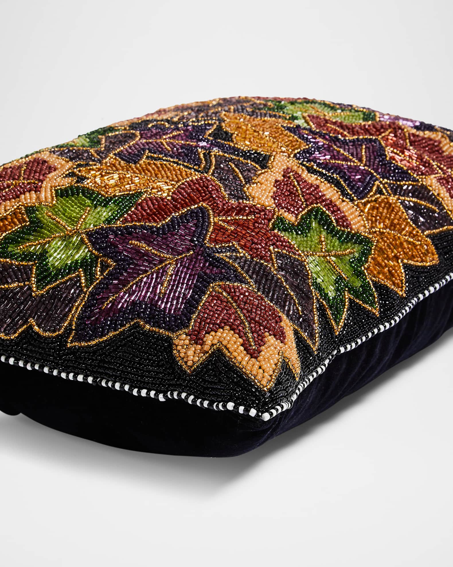 MacKenzie-Childs Forest Floor Fall Leaves Beaded Lumbar Pillow, 12" x ...