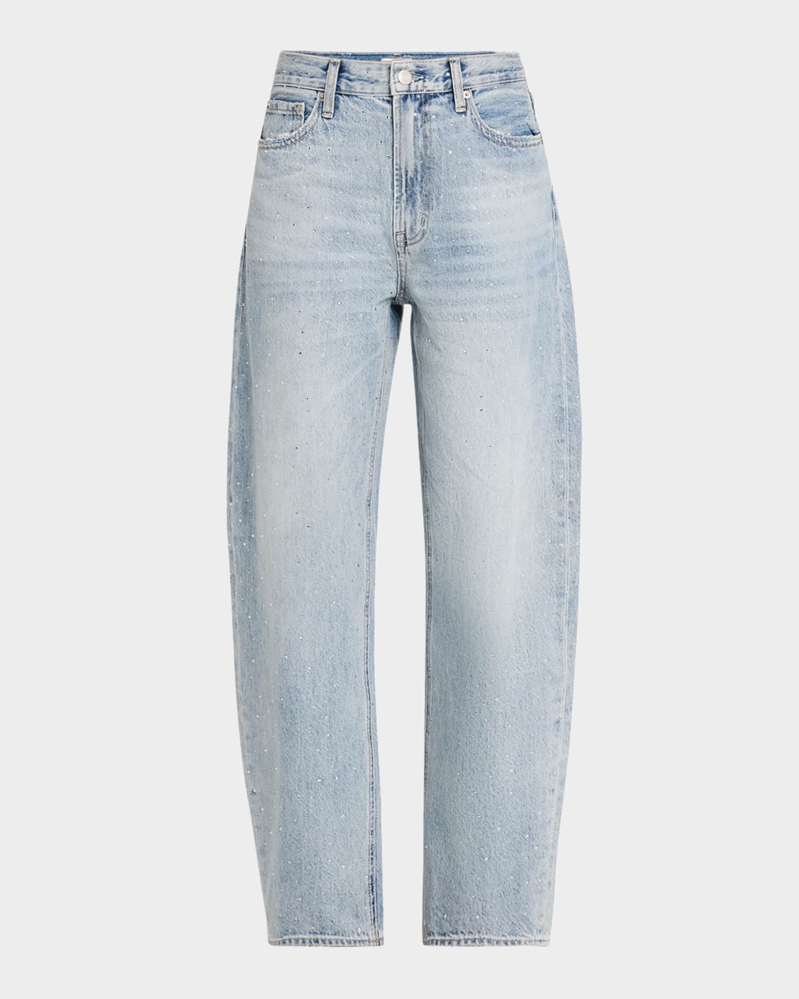 PISTOLA Wes High-Rise Rhinestone Barrel Jeans | Neiman Marcus