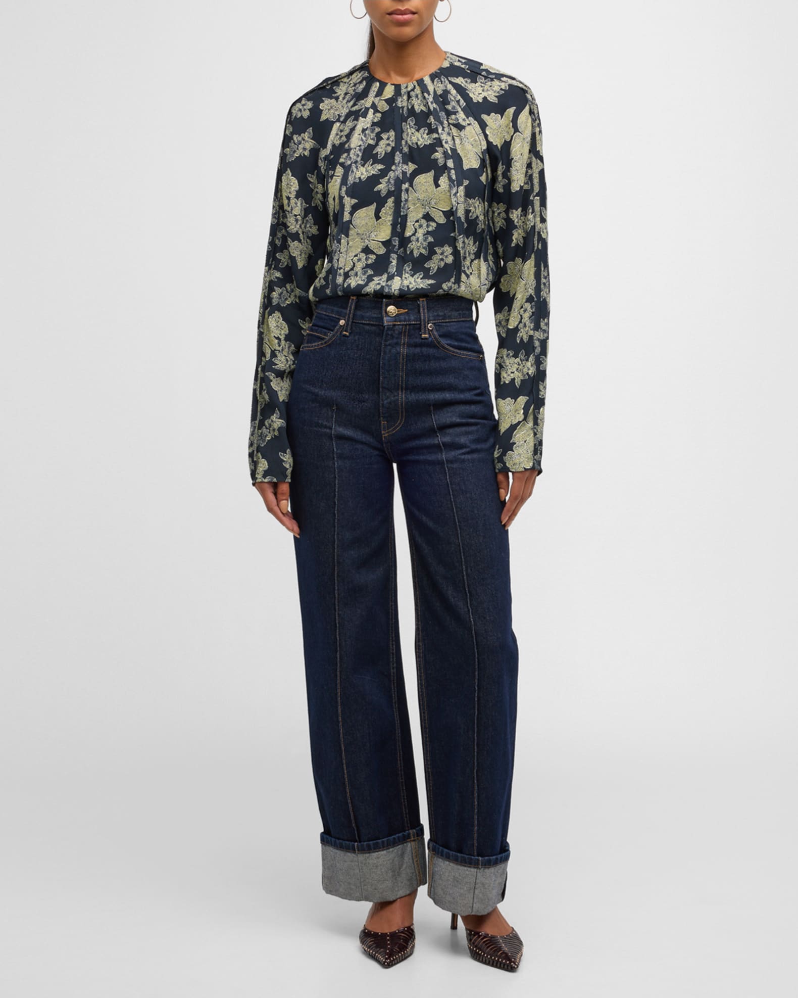 Ulla Johnson Kavi Floral Long-Sleeve Blouse | Neiman Marcus