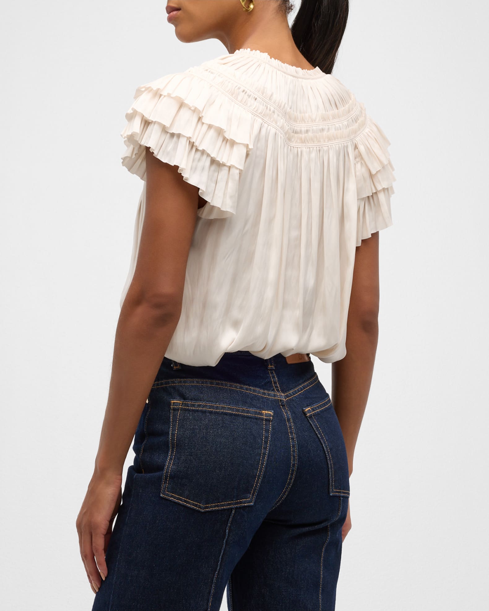 Ulla Johnson Elvie Ruched Ruffle Top | Neiman Marcus