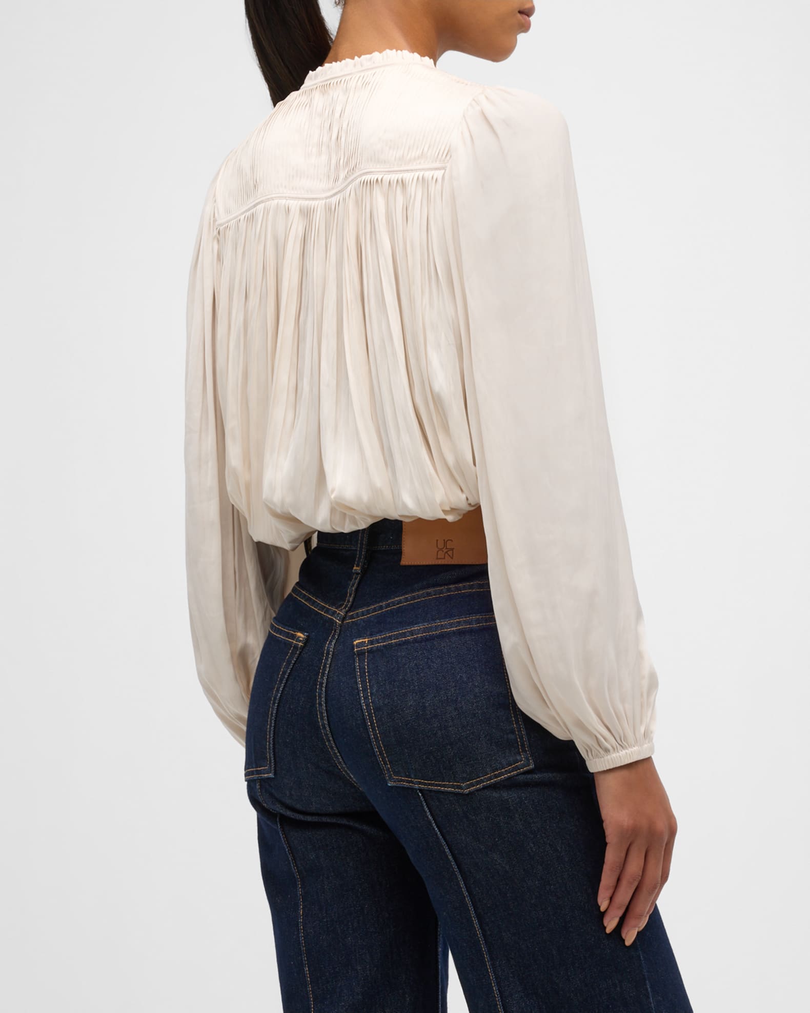 Ulla Johnson Freja Pleated Blouson-Sleeve Blouse | Neiman Marcus