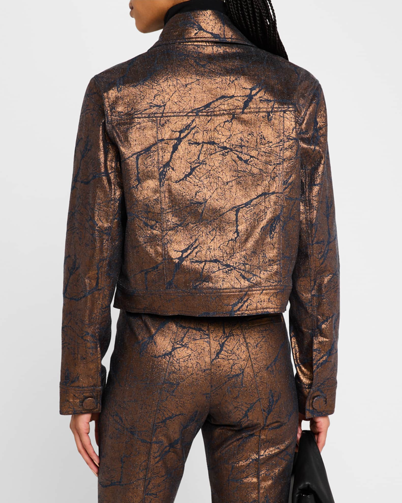 Silvia Tcherassi Nahid Crinkle Metallic Coated Denim Jacket | Neiman Marcus