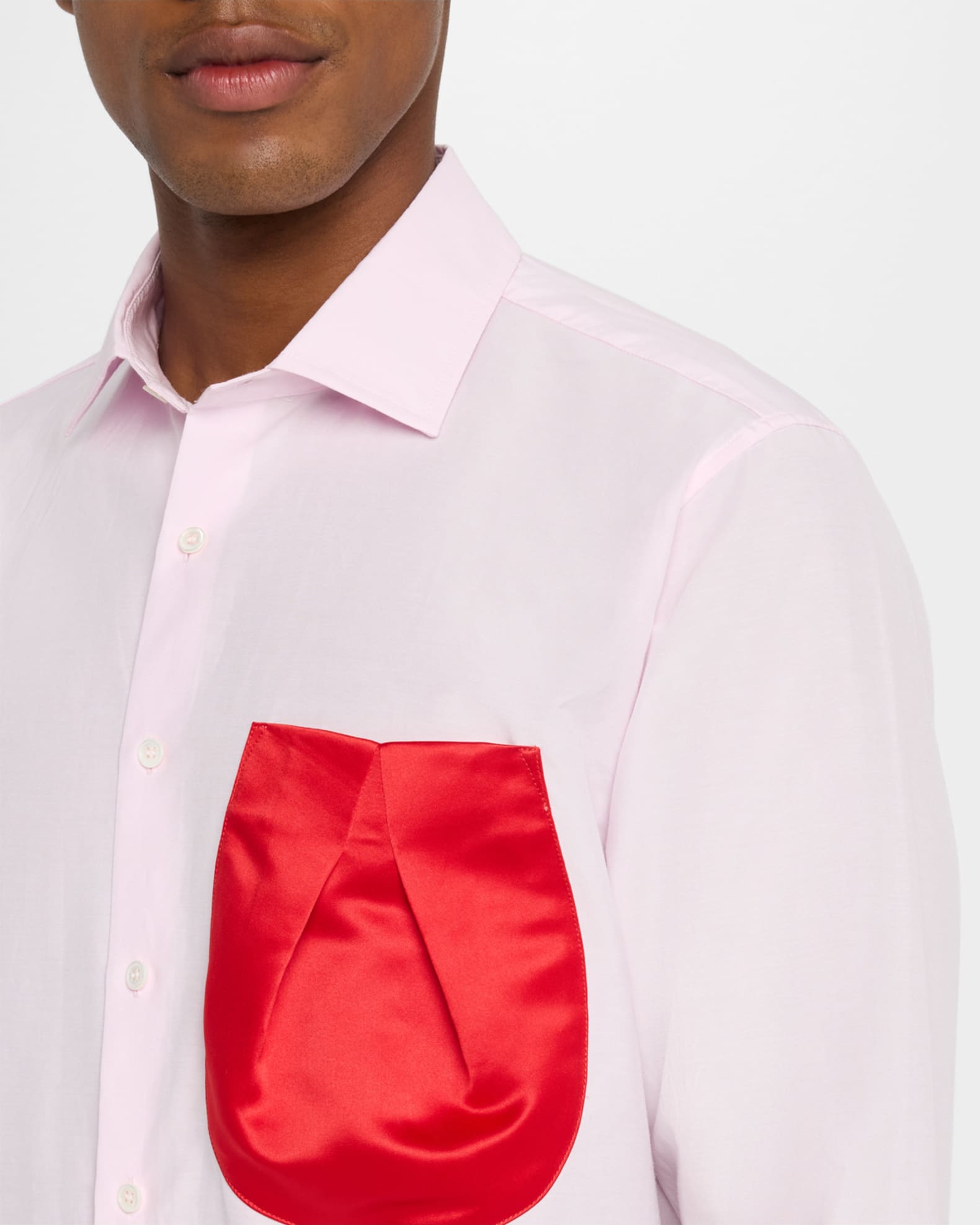 JW Anderson Men's Dress Shirt with Satin Balloon Pocket | Neiman Marcus