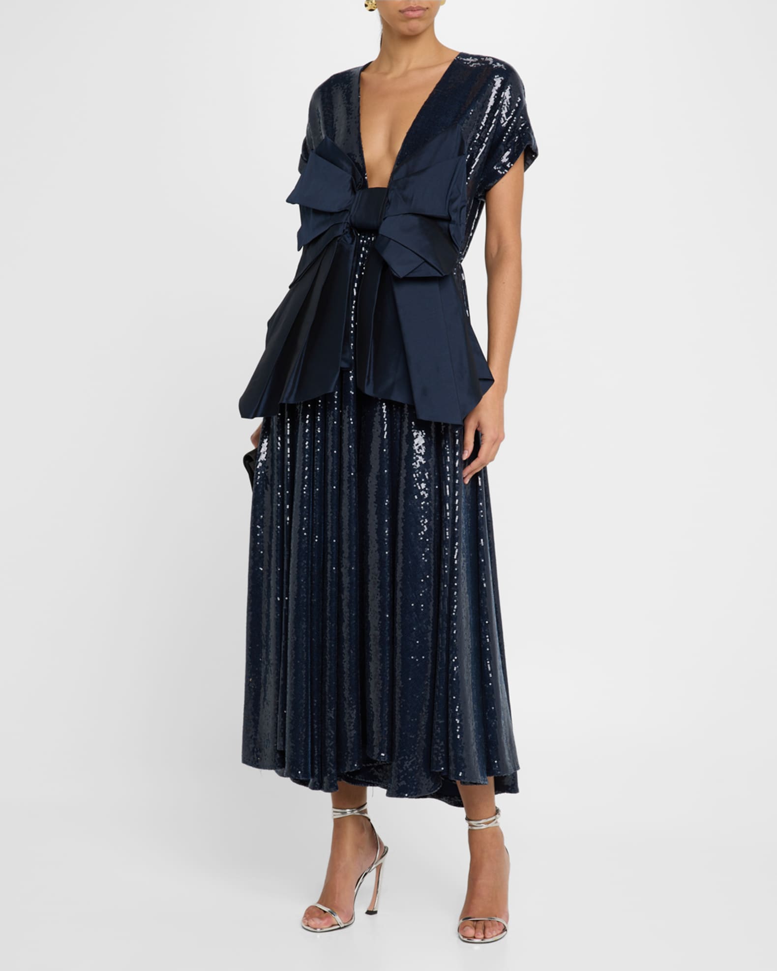 CHRISTOPHER JOHN ROGERS Sequined Crushed Bow Dress | Neiman Marcus