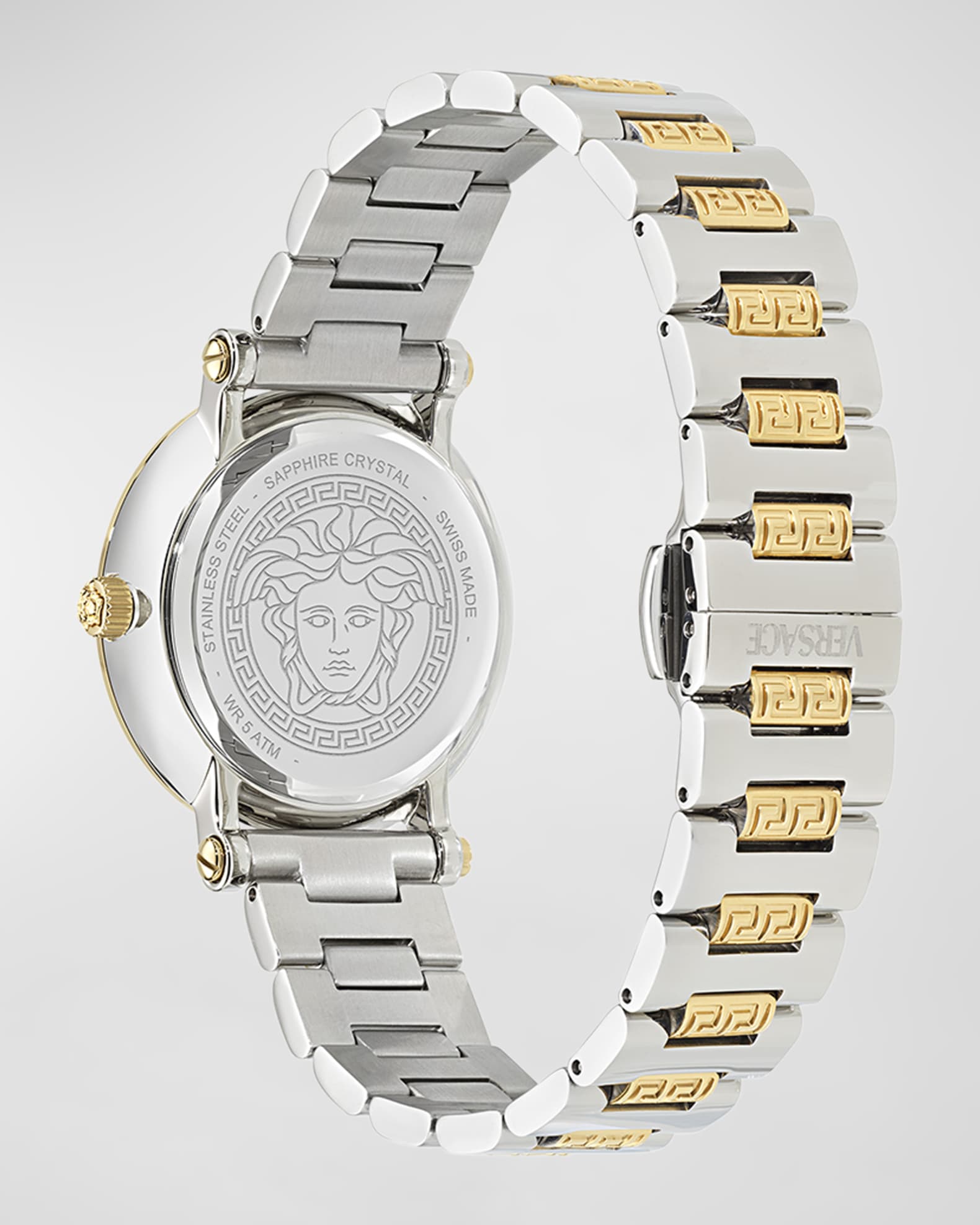 Versace 35mm Greca Sphere Watch with Bracelet Strap, Two Tone/Green ...