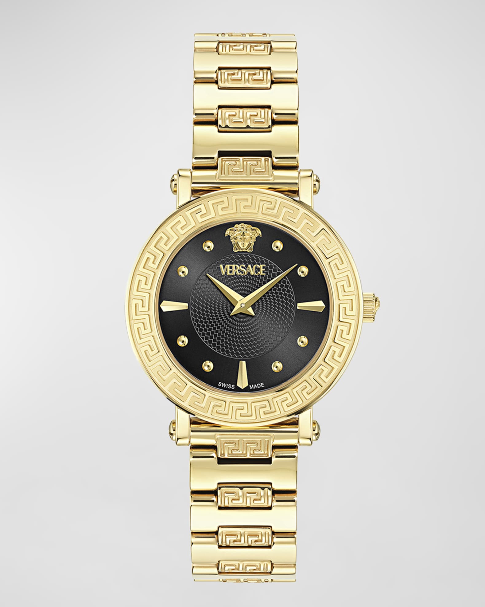Versace 35mm Greca Sphere Watch with Bracelet Strap, Gold/Black ...