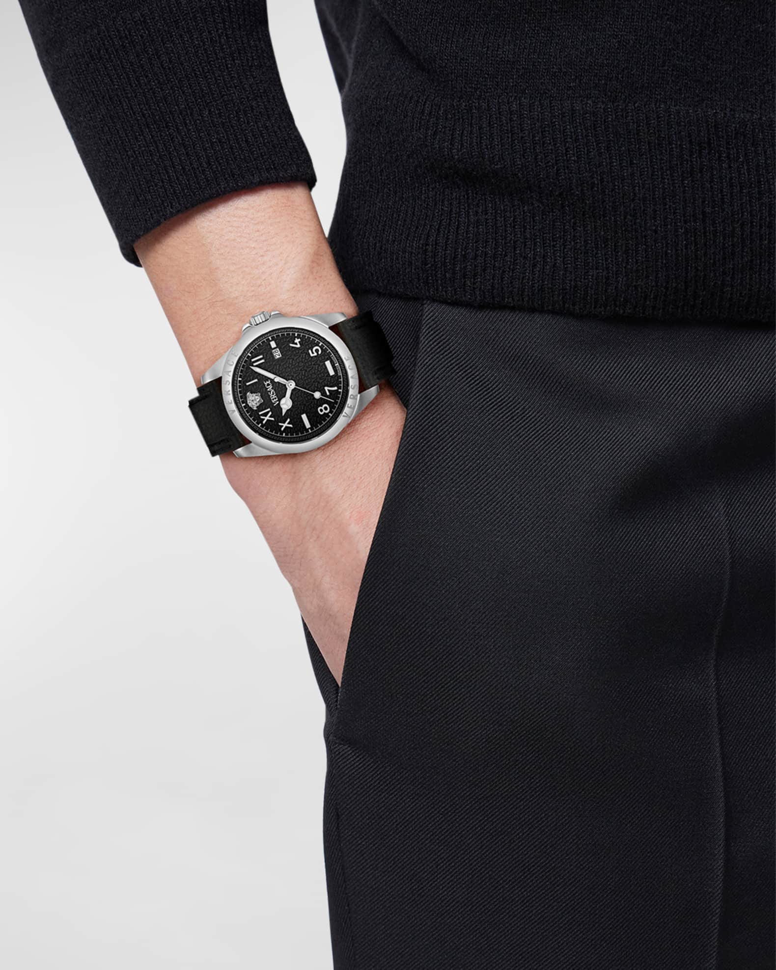 Versace Men's Anteo Stainless Steel Leather-Strap Watch, 41mm | Neiman ...