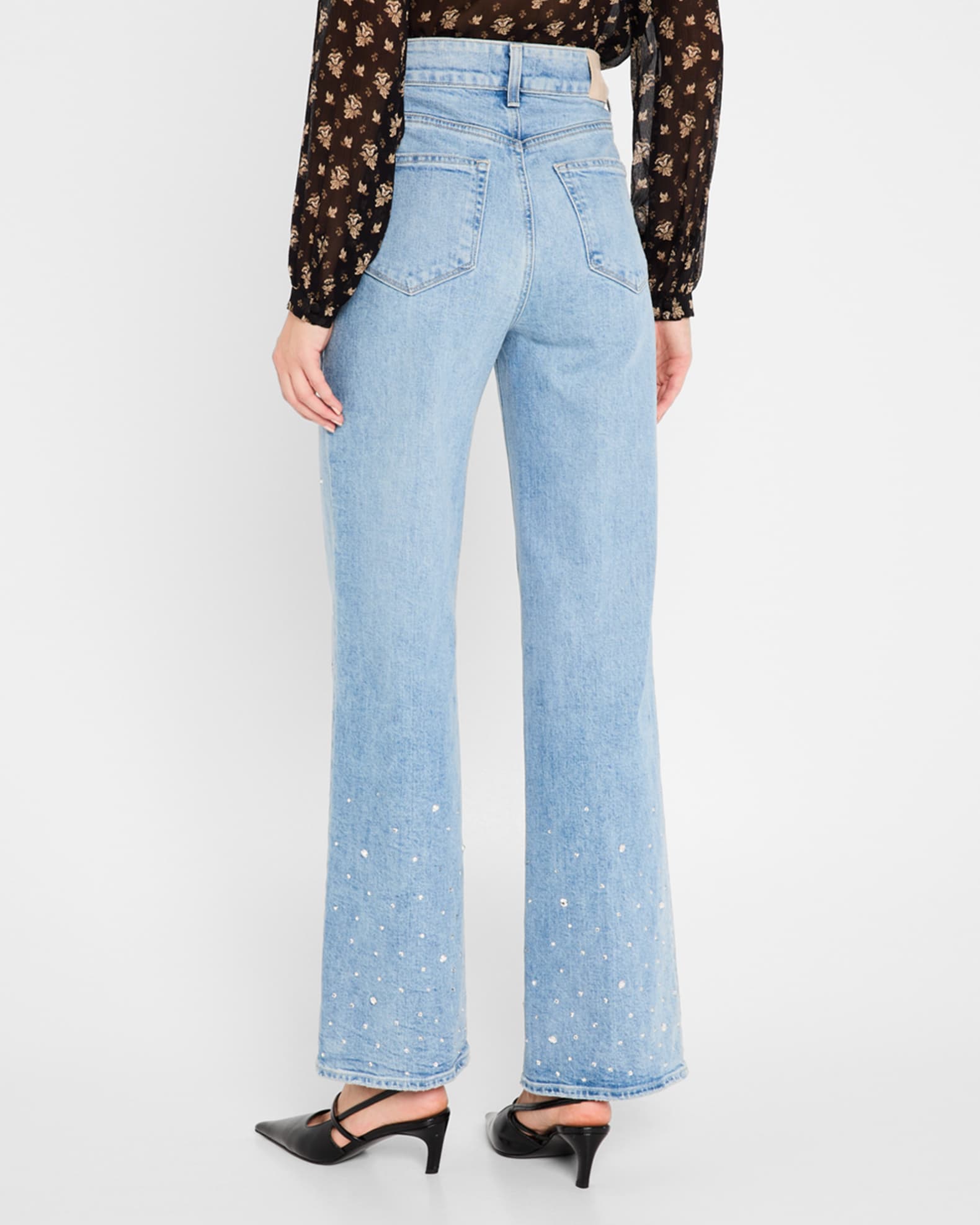 PAIGE Sasha Embellished Wide-Leg Jeans | Neiman Marcus