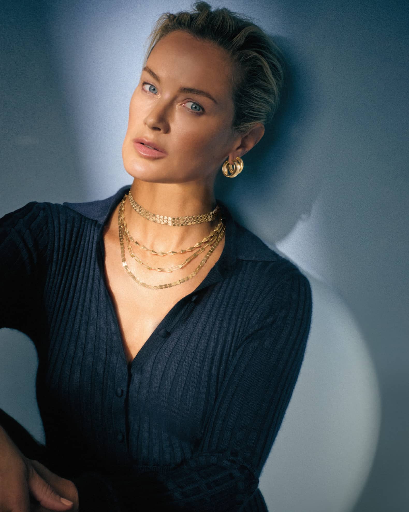 LANA 14K Gold Laser Chainmail 3-Row Necklace | Neiman Marcus
