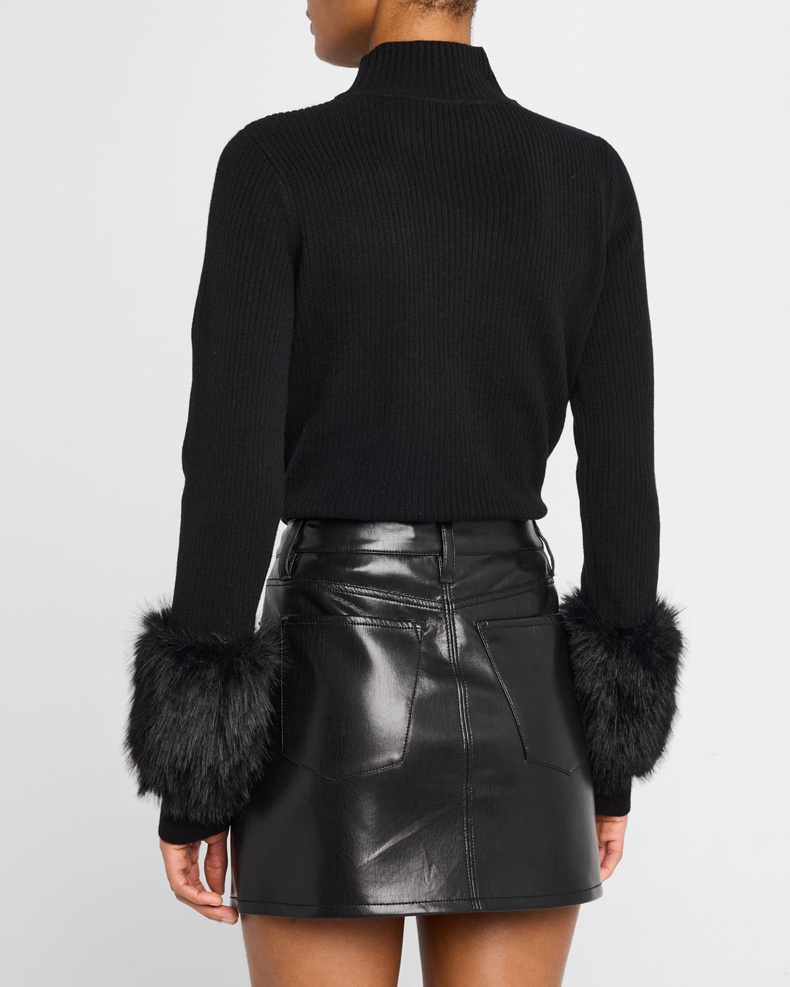 Ramy Brook Magnus Turtleneck Sweater with Faux Fur Cuffs | Neiman Marcus
