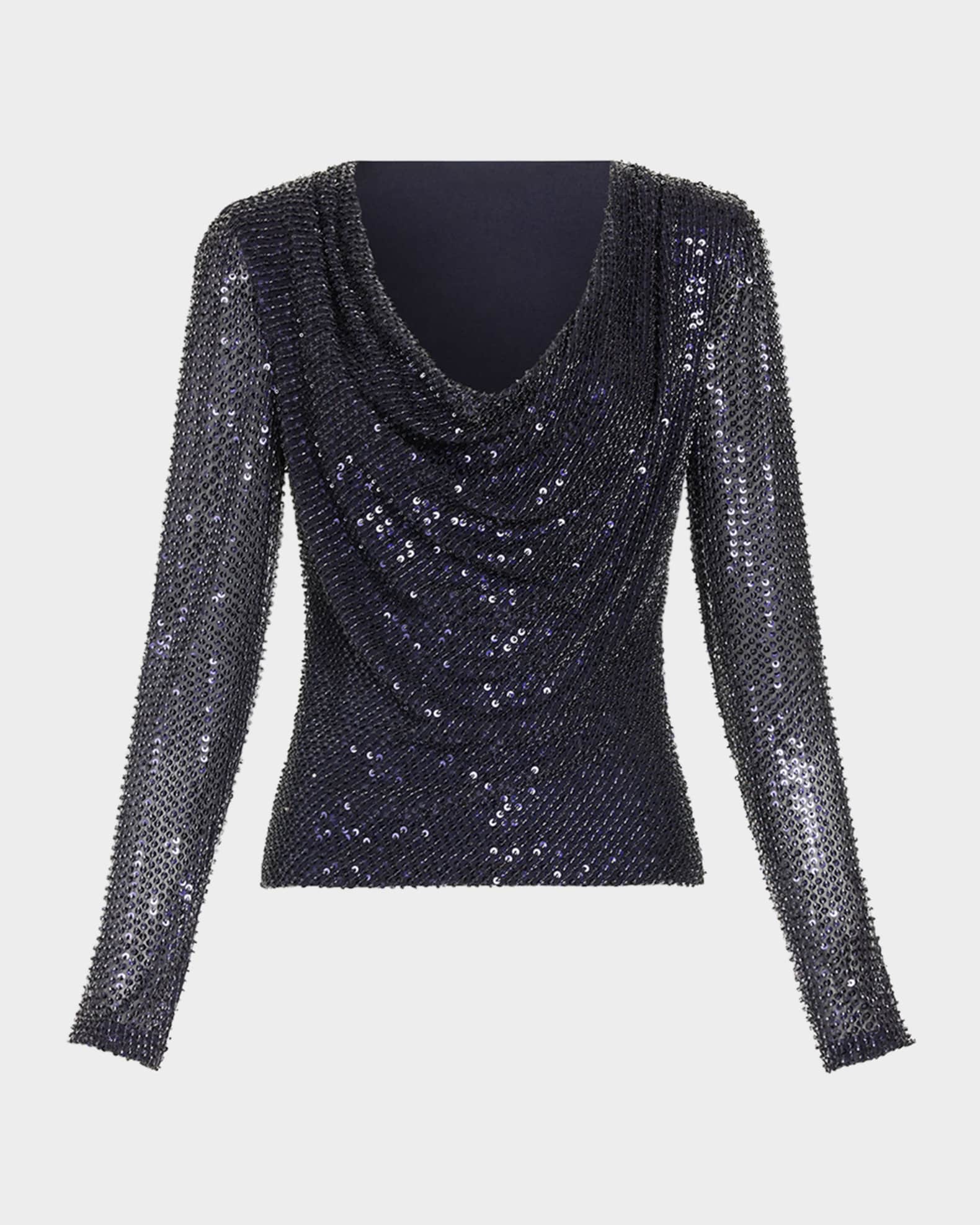 Ramy Brook Leon Sequined Cowl-Neck Blouse | Neiman Marcus