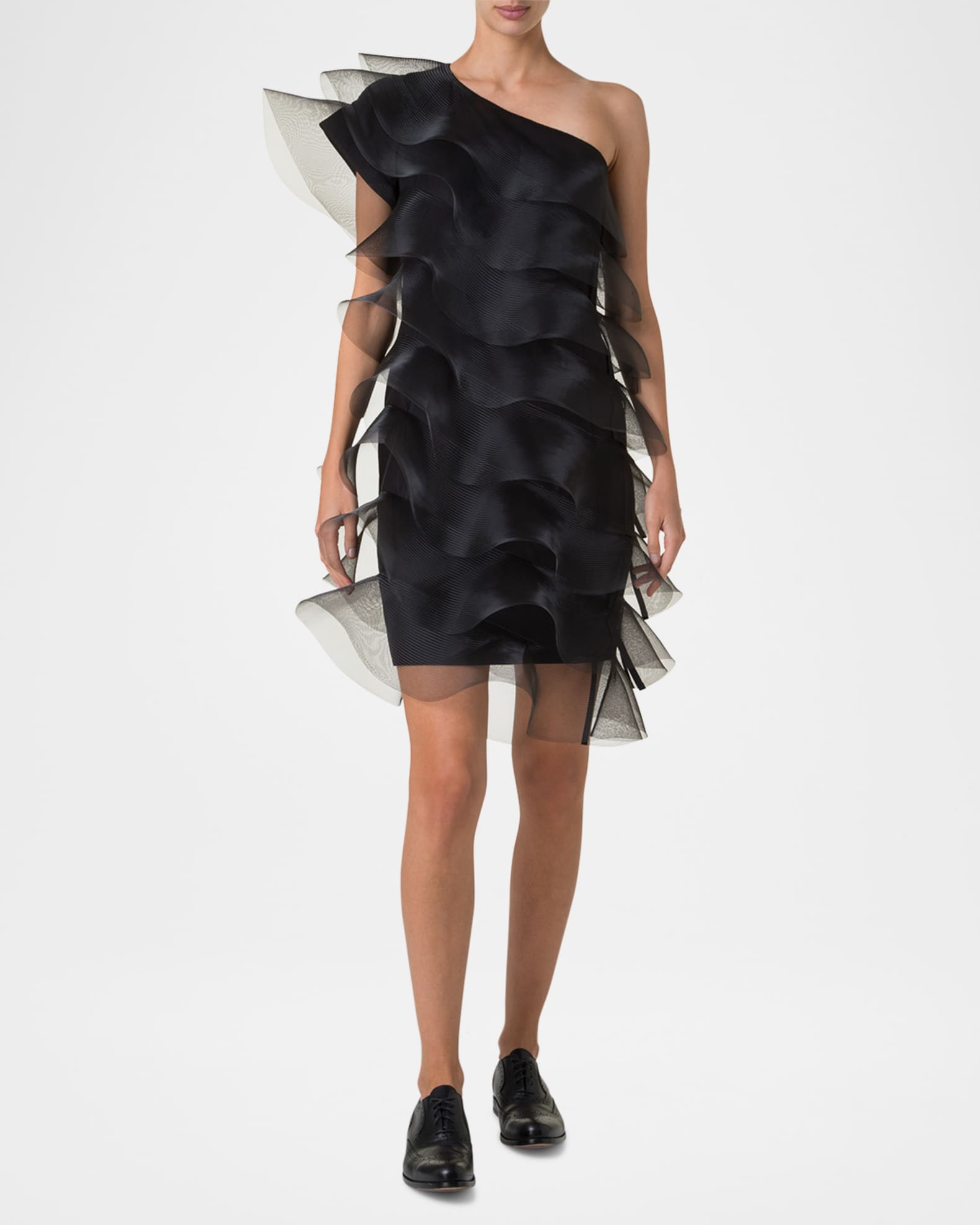 Akris Tiered Diagonal Crinoline Ruffles One-Shoulder Mini Dress ...