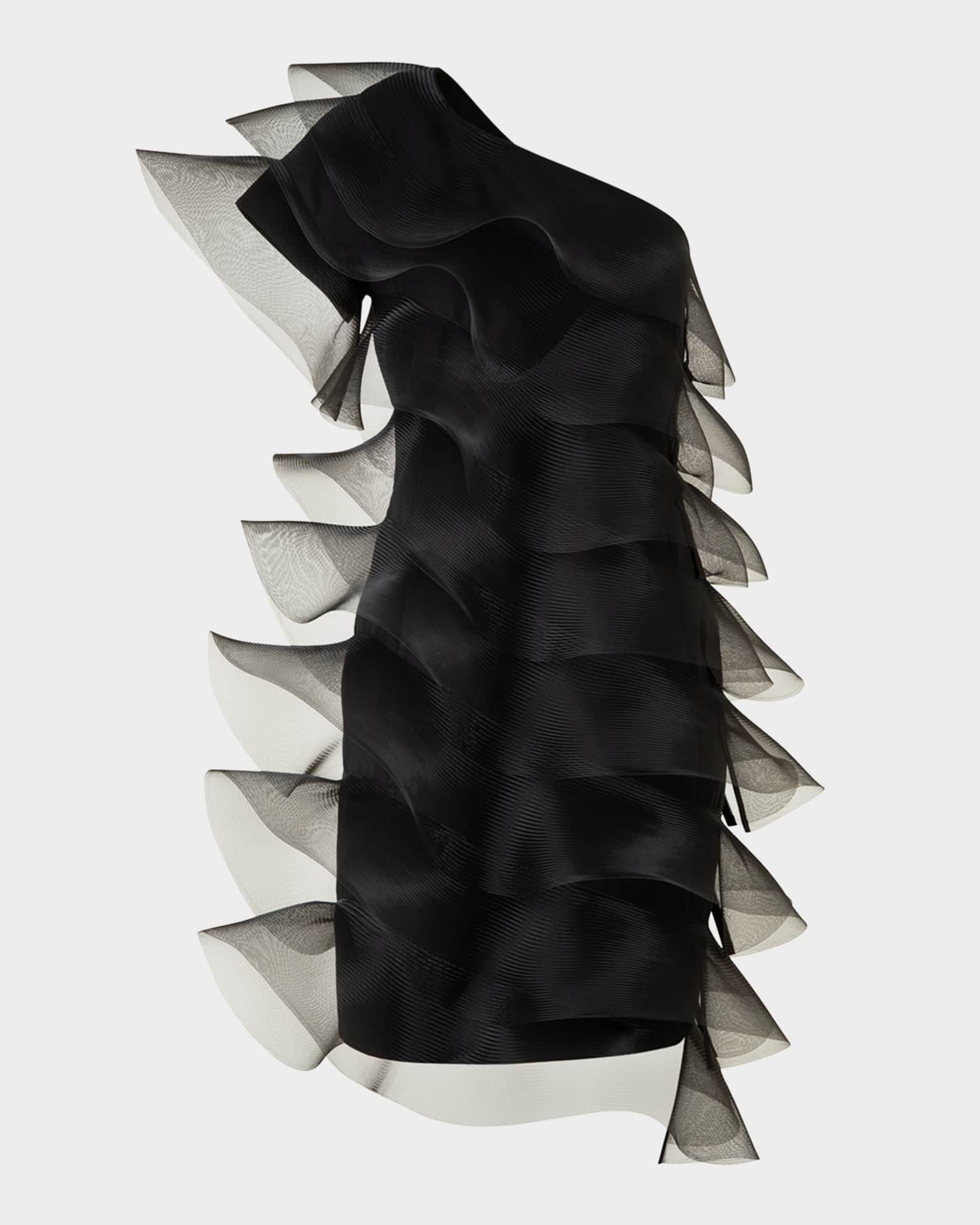 Akris Tiered Diagonal Crinoline Ruffles One-Shoulder Mini Dress ...