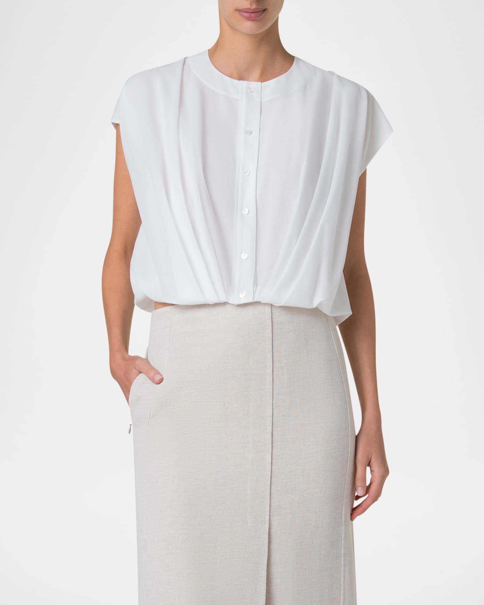 Akris Sleeveless Cotton Voile Bubble Blouse | Neiman Marcus