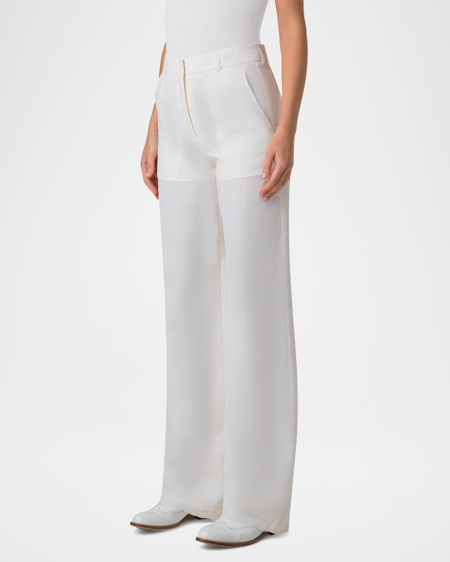 Akris Melin Panama Silk Organza Straight-Leg Pants | Neiman Marcus