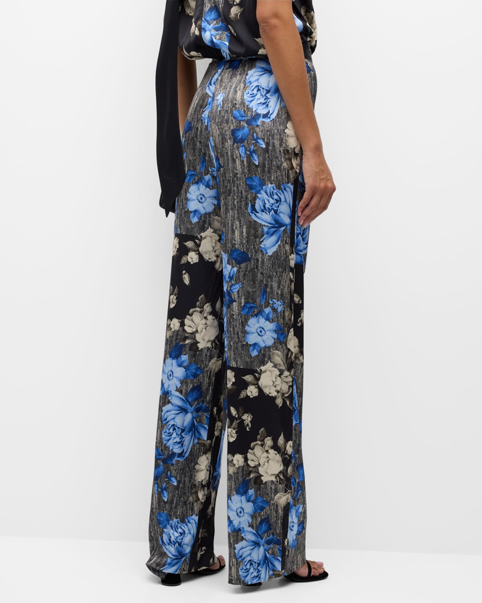 Lela Rose Patchwork Floral-Print Wide-Leg Pants | Neiman Marcus