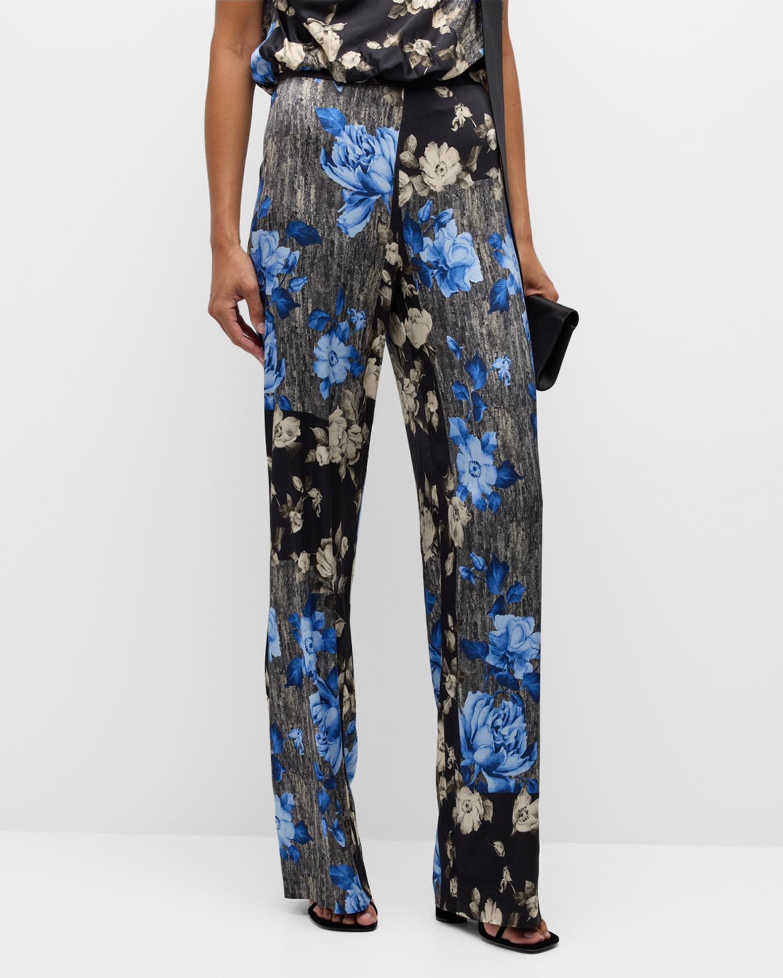 Lela Rose Patchwork Floral-Print Wide-Leg Pants | Neiman Marcus