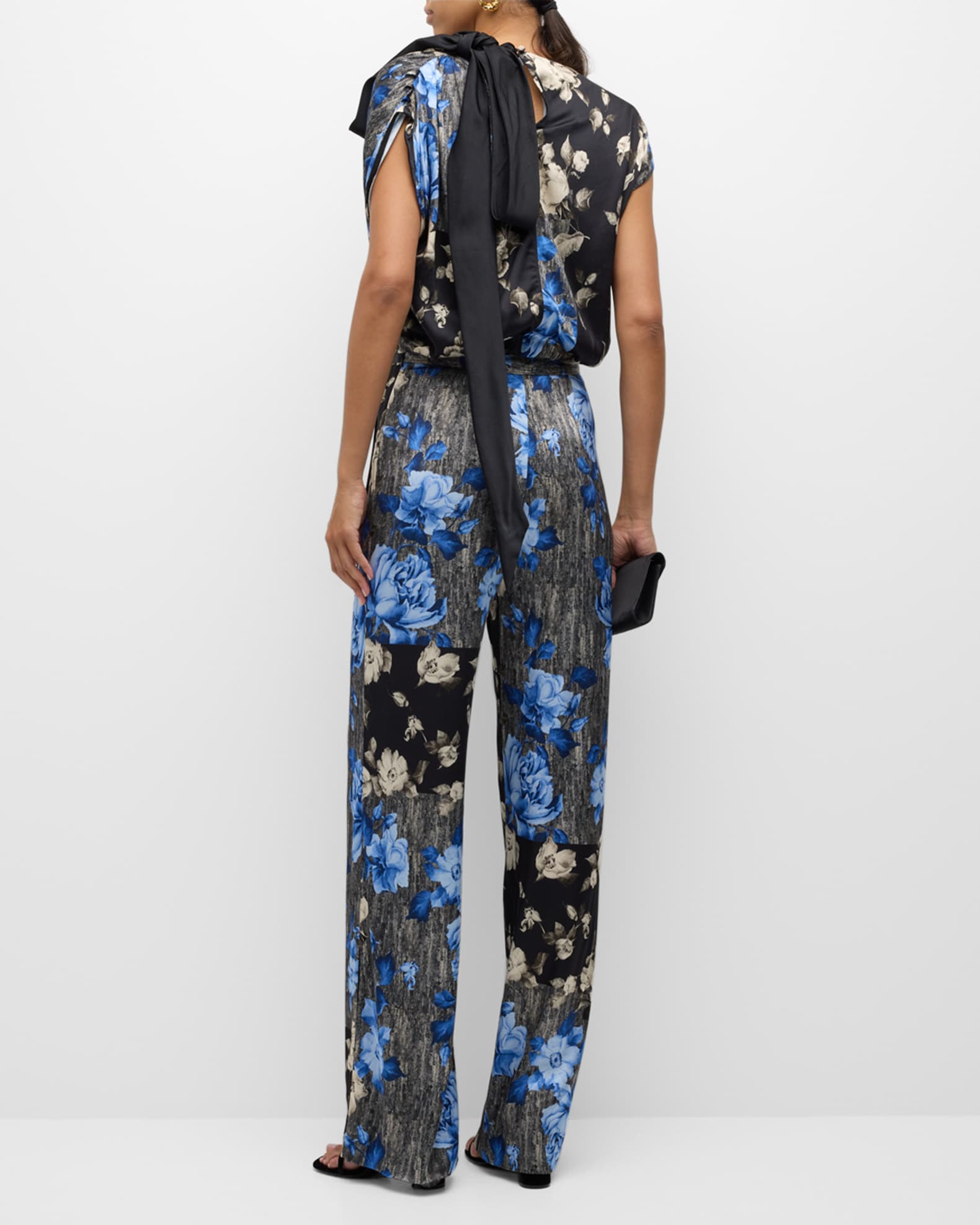 Lela Rose Patchwork Floral-Print Wide-Leg Pants | Neiman Marcus