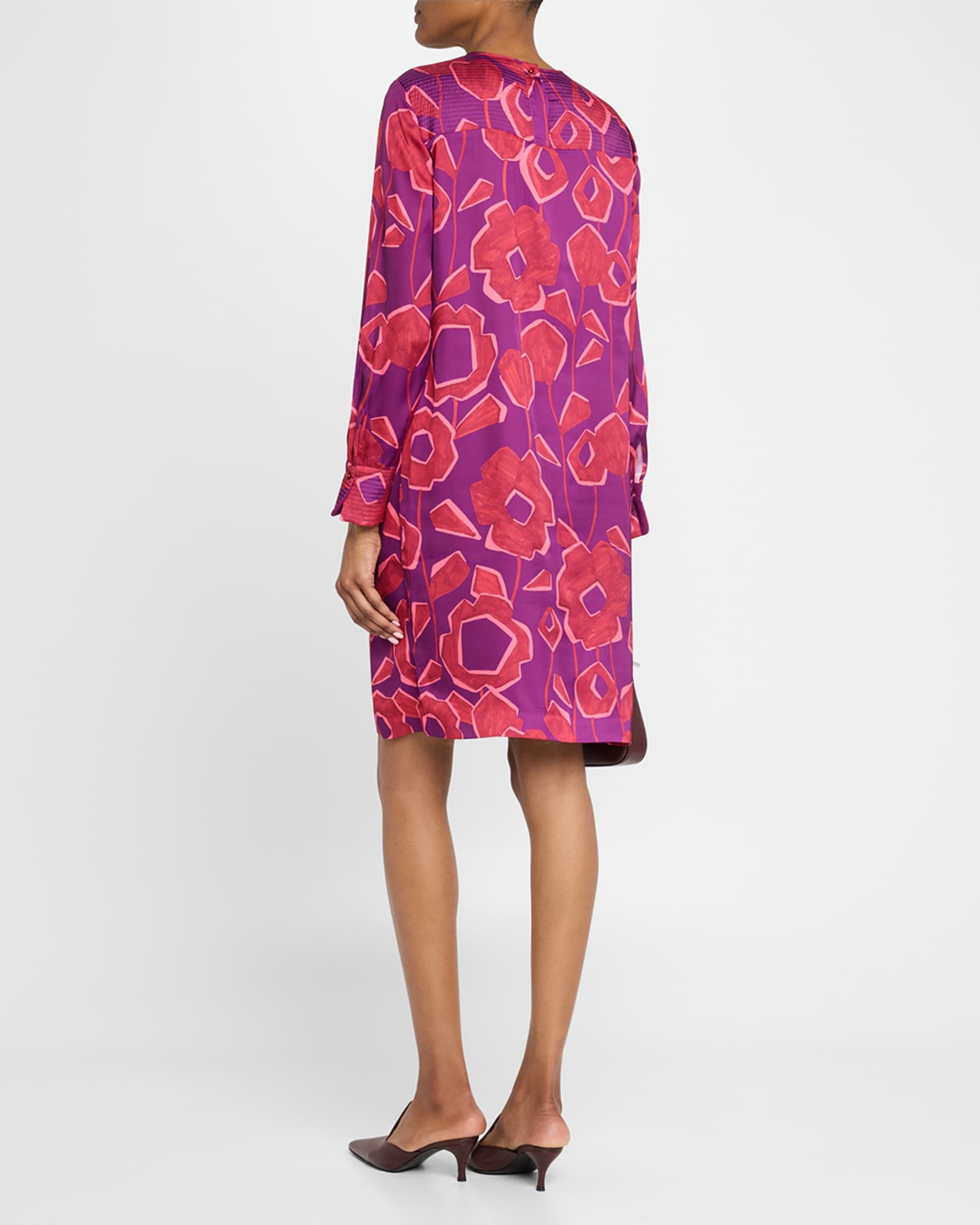 St. John Cubist Floral-Print Long-Sleeve Dress | Neiman Marcus