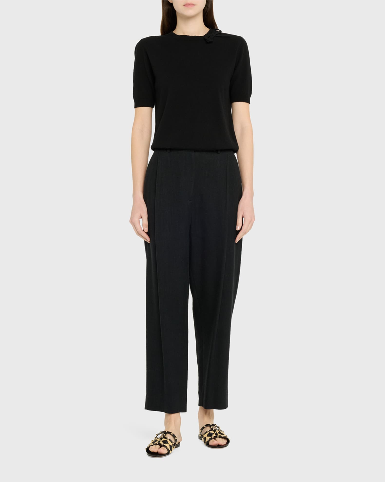 Valentino Garavani Rockstud Raffia Flat Slide Sandals | Neiman Marcus