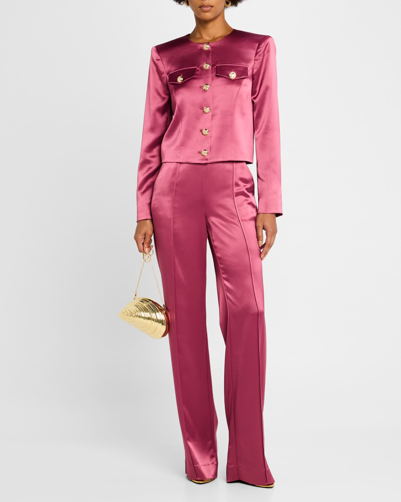 Cinq a Sept Rainer Cropped Satin Jacket | Neiman Marcus